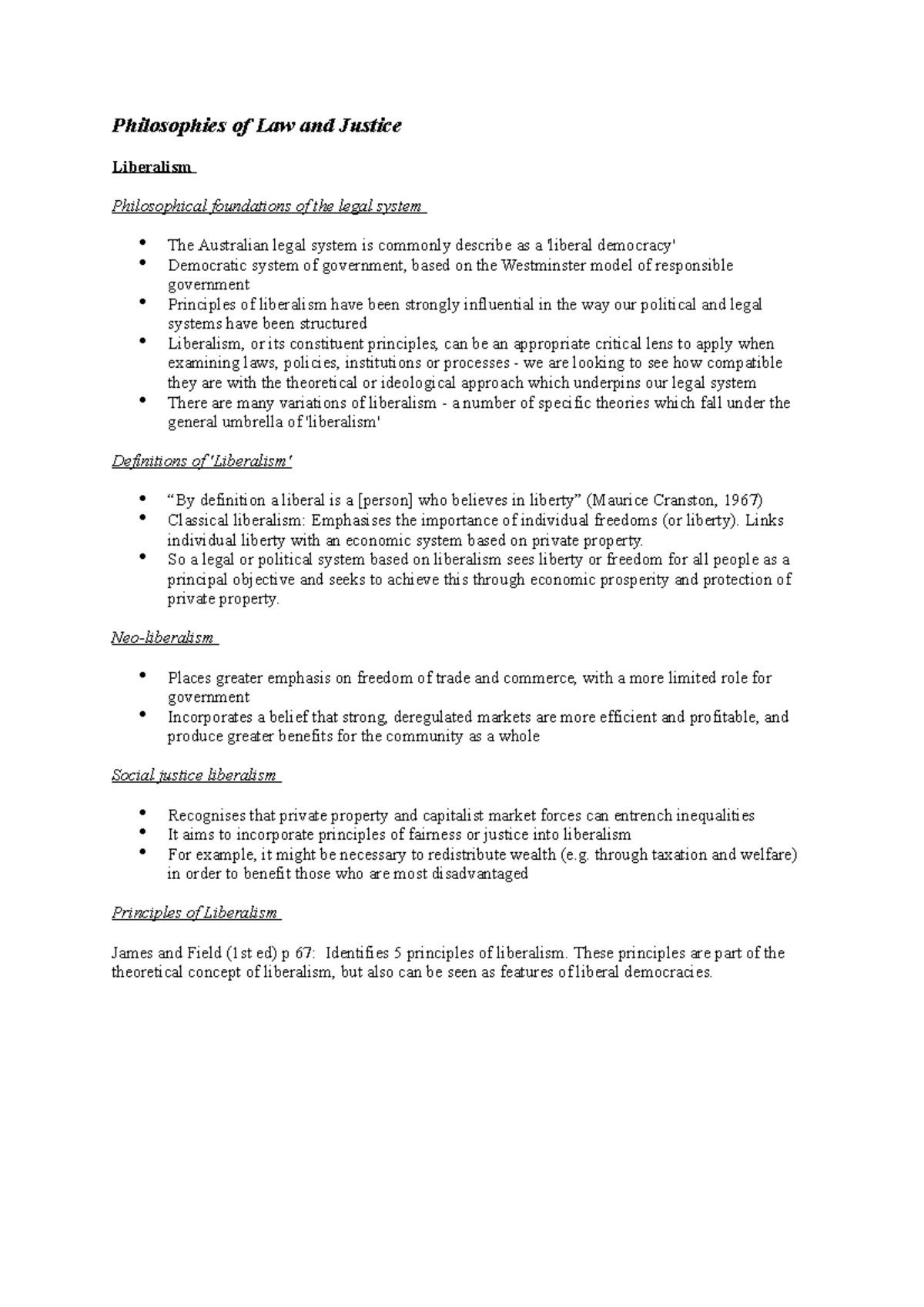 Week 2 Lecture Notes - Philosophies of Law and Justice Liberalism ...