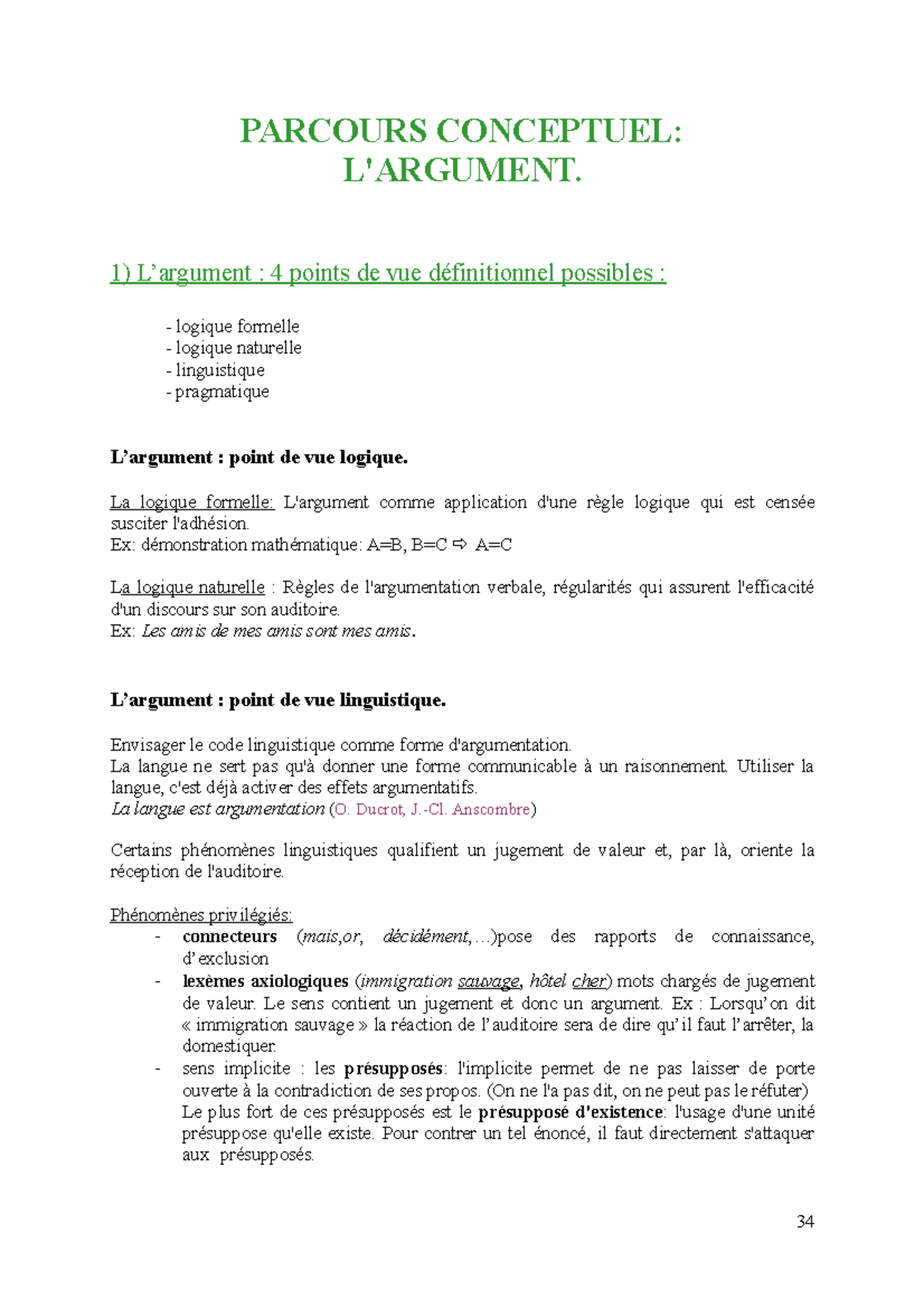 Synthèse-5-Argument - prise de notes - PARCOURS CONCEPTUEL: L'ARGUMENT ...