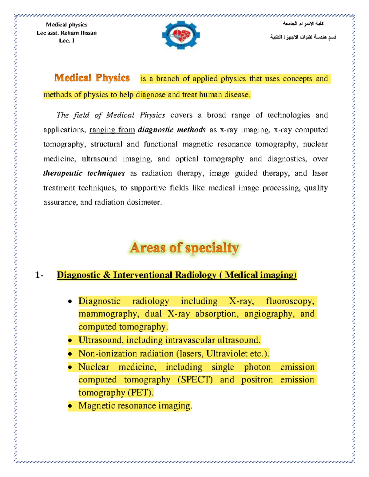 Physics of the Skeleton part 1 - Medical physics Lec asst. Reham Ihssan ...