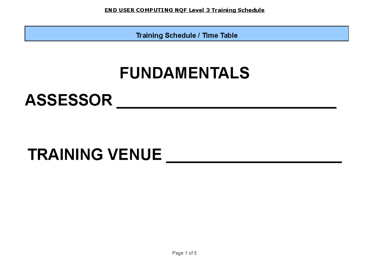 Training Schedule - MEMO - Training Schedule / Time Table FUNDAMENTALS ...