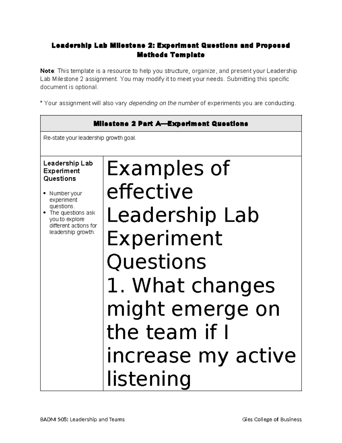 Leadership Lab Milestone 2 Qian Wu - Leadership Lab Milestone 2 ...