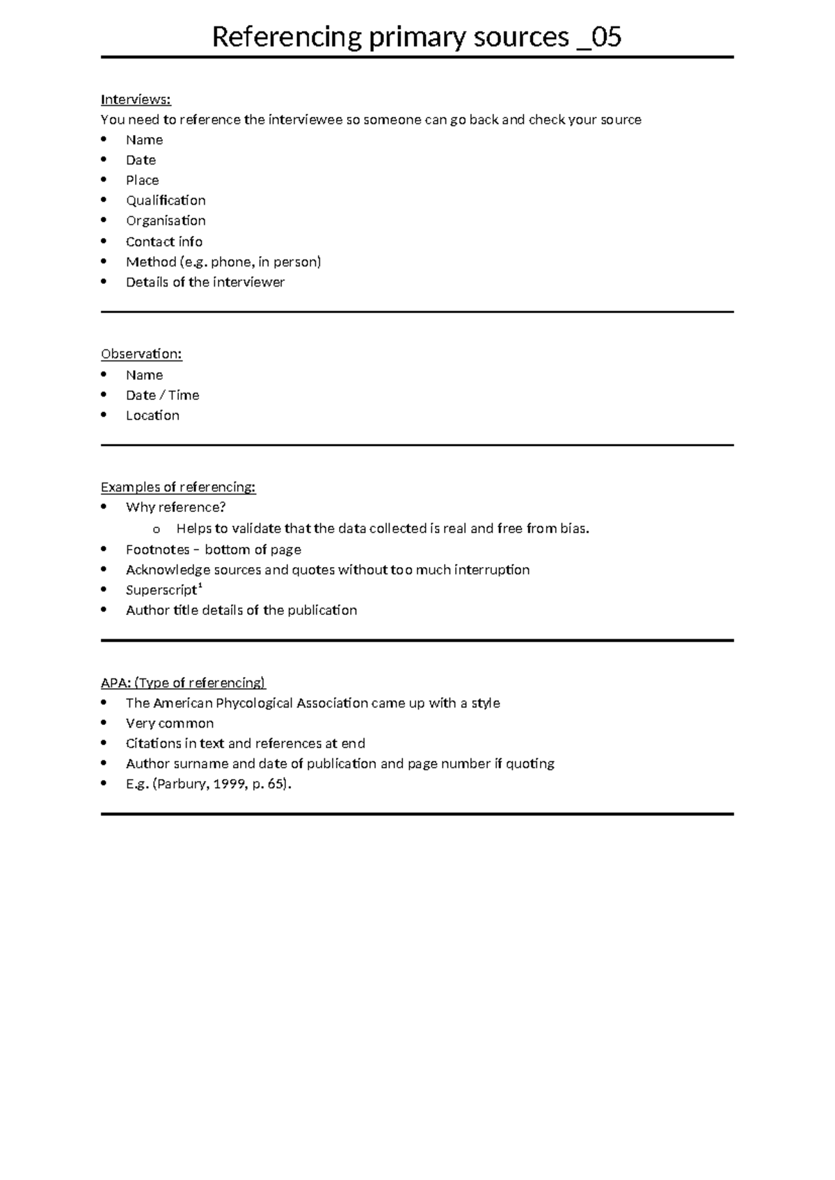 05 Referencing primary sources - phone, in person) Details of the ...