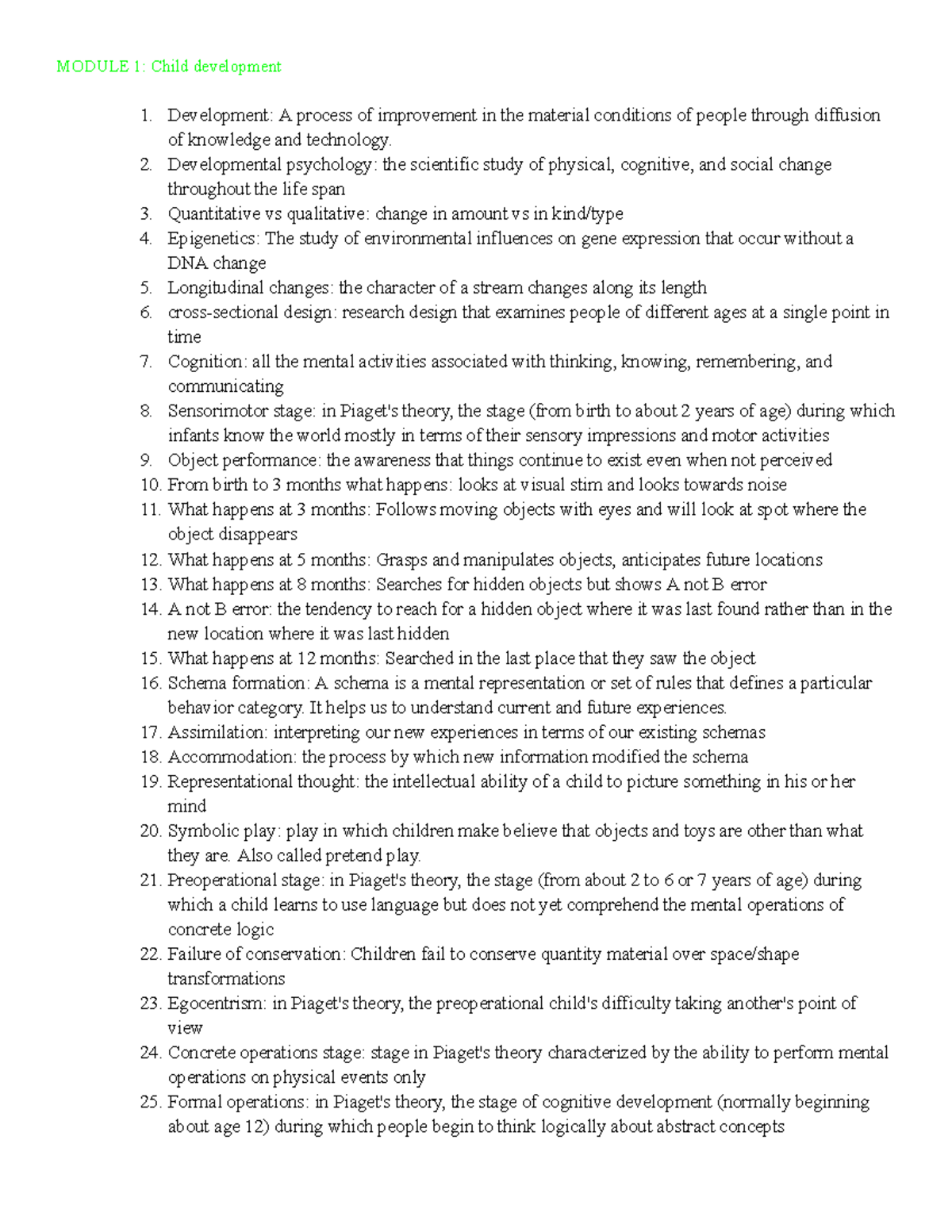 Psych 112 exam revision - MODULE 1: Child development 1. Development: A ...