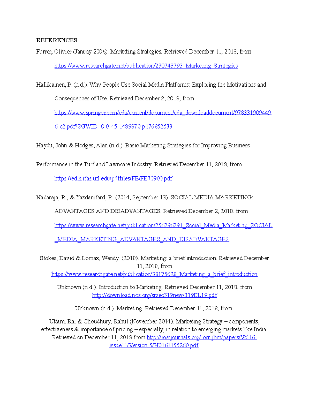 References For Researchers - REFERENCES Furrer, Olivier (Januay 2006 ...