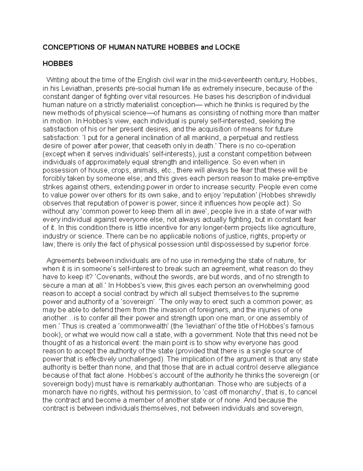 Conceptions OF Human Nature Hobbes and Locke - CONCEPTIONS OF HUMAN ...