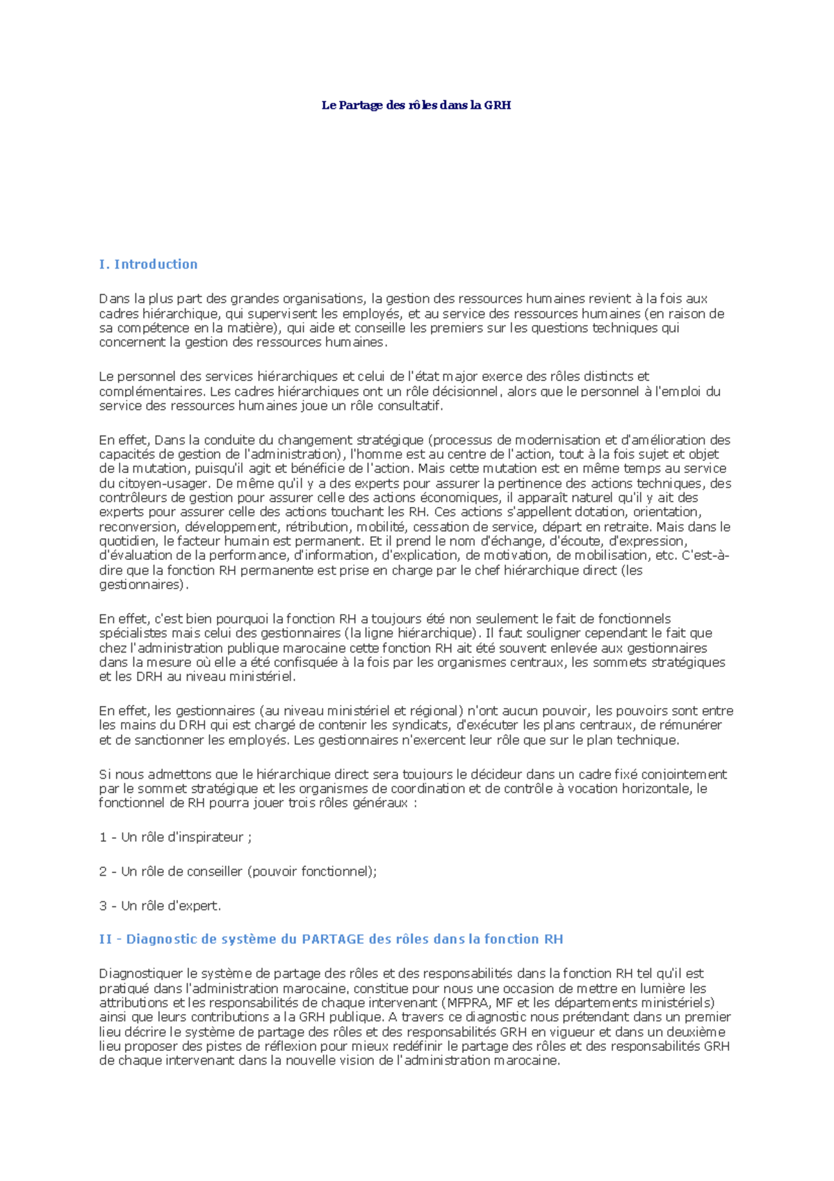 MDRH-Partage roles GRH- Balhadj - • - Studocu