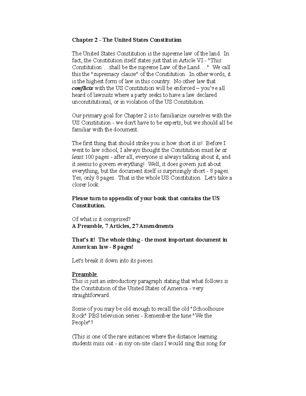 Chapter 2 O Connor Outline - Chapter 2 - The United States Constitution ...