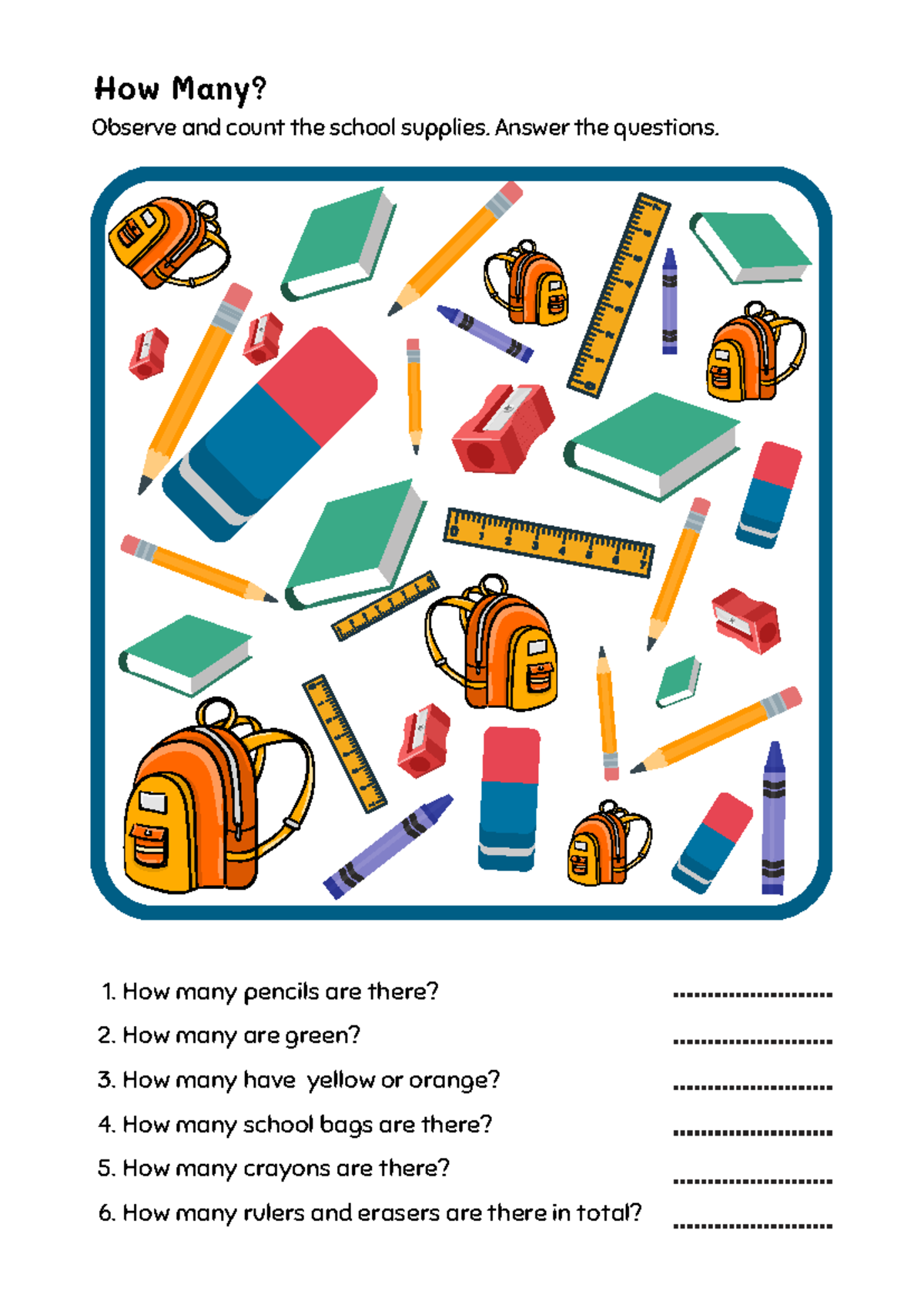 White Back to School Counting Worksheet - Anatomia - How Many? Observe ...