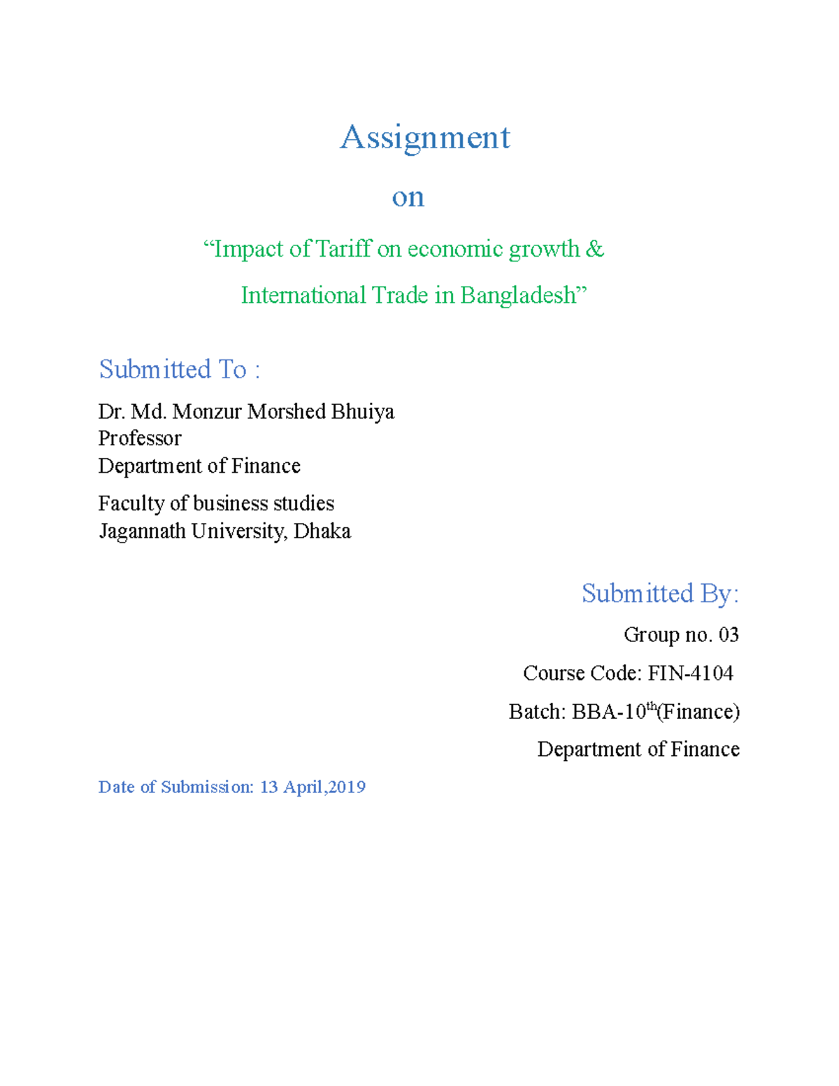 Trade&Tariff Impact - Assignment on “Impact of Tariff on economic ...