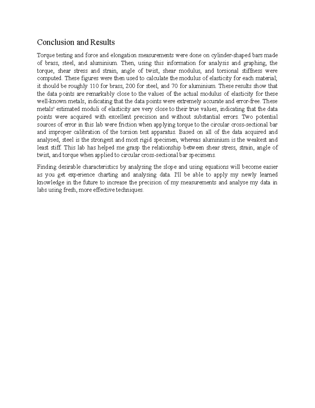 Conclusion and Results - Conclusion and Results Torque testing and ...