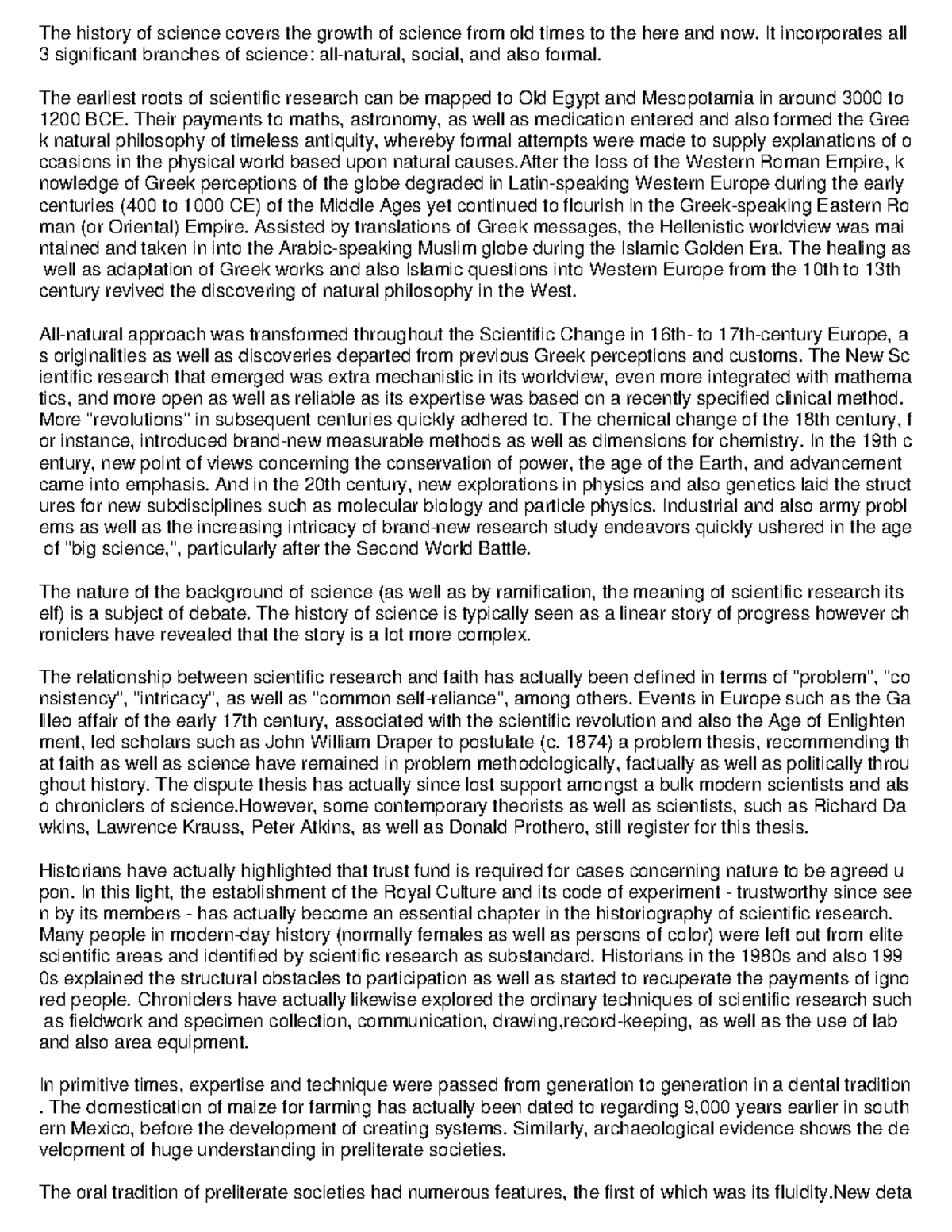 AC 49L - lecture - The history of science covers the growth of science ...