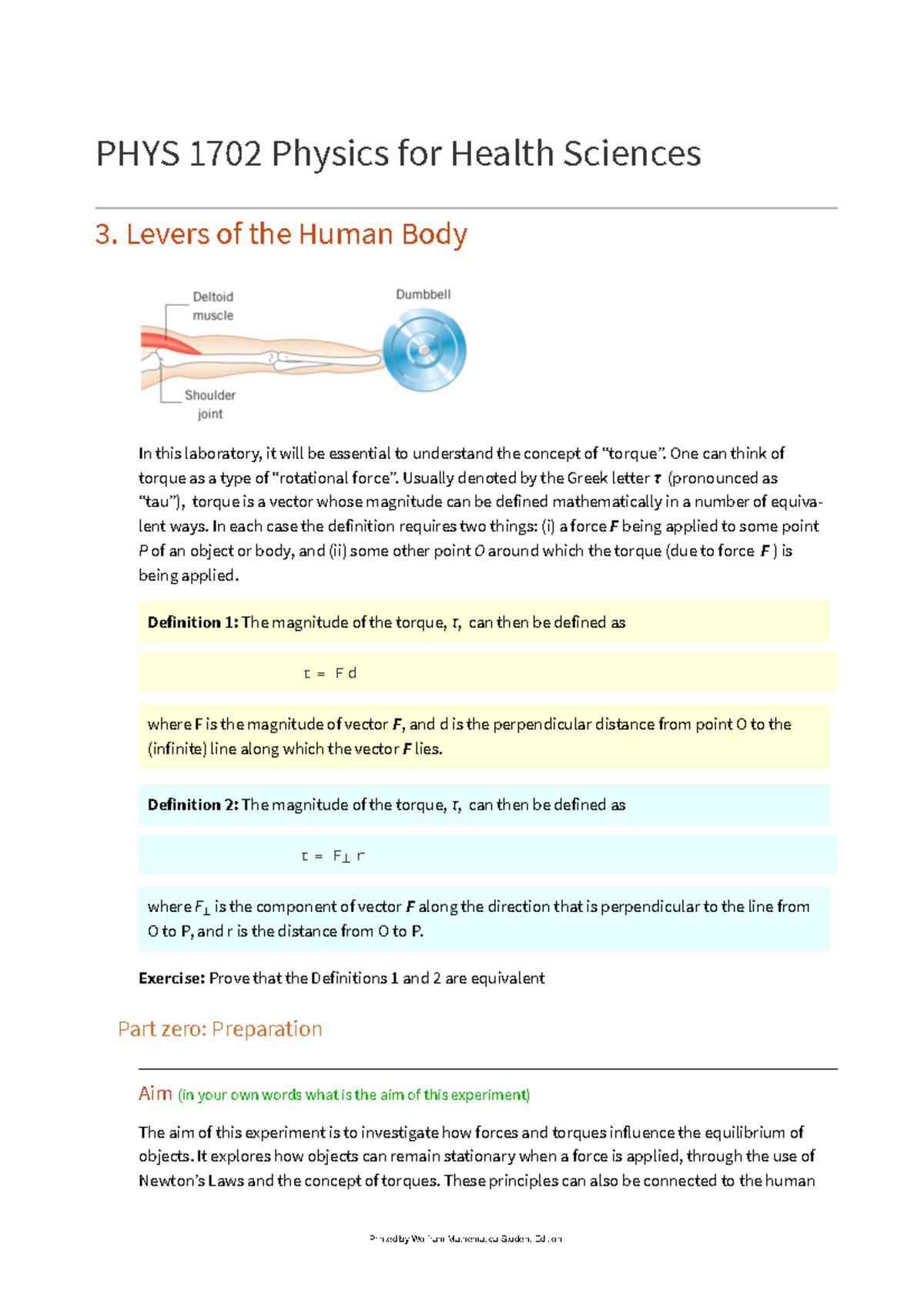L3 Levers - PHYS 1702 Physics for Health Sciences 3. Levers of the ...