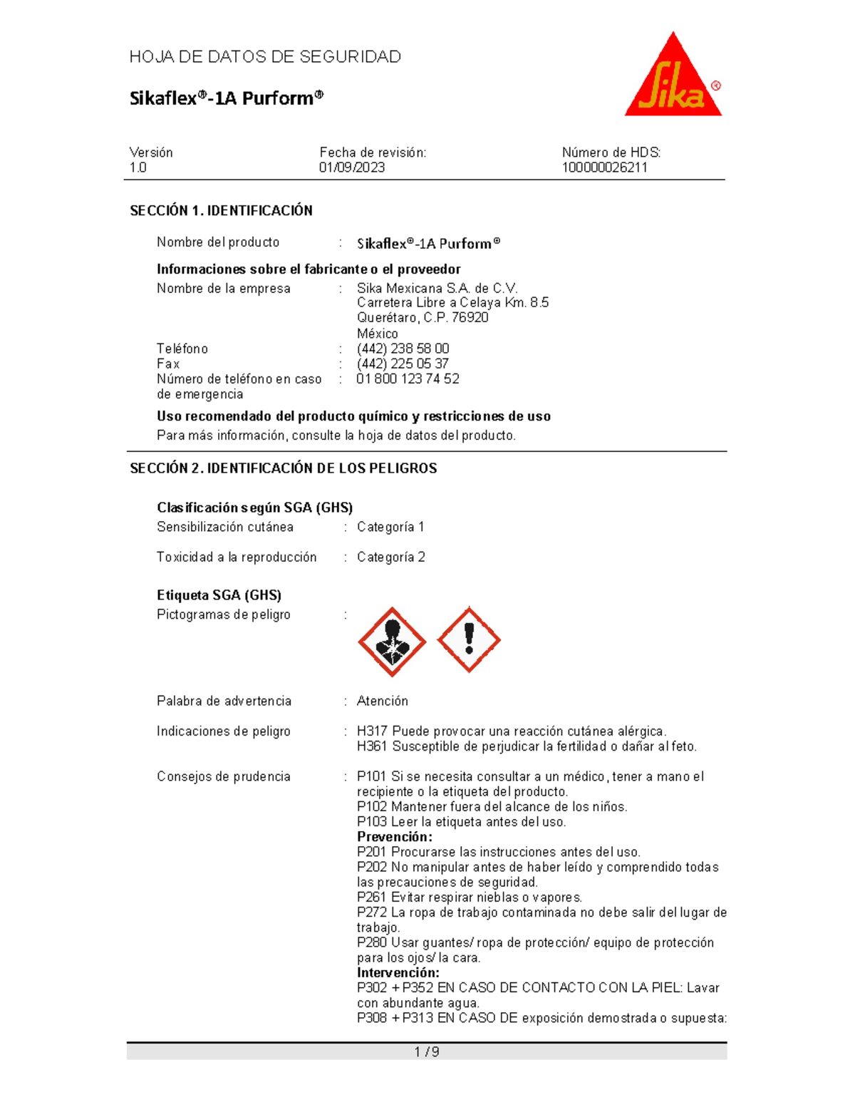 Hs sikaflex 1a purform - Sikaflex®-1A Purform® Versión 0 Fecha de ...