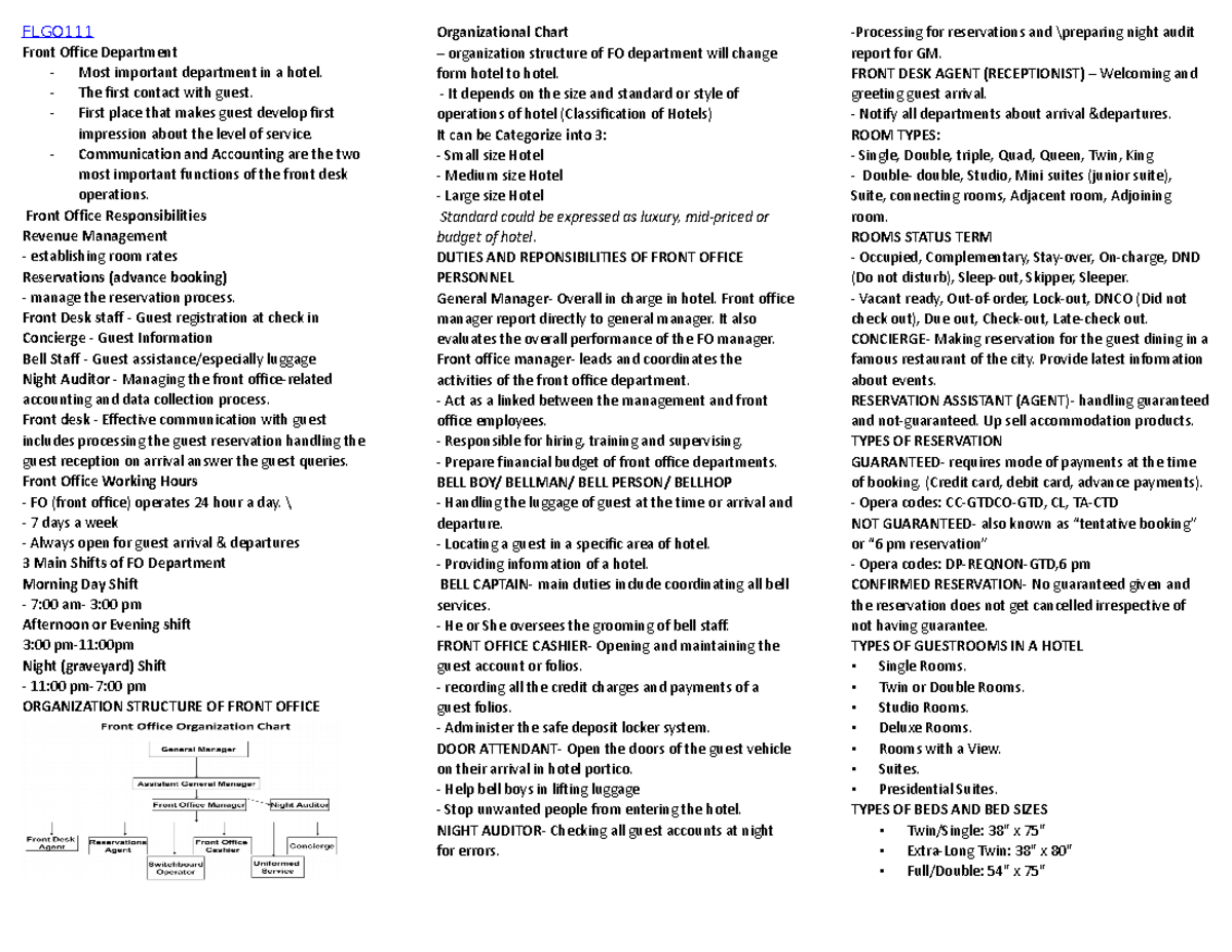 FLGO111 AND Micro Reviewer 1 - FLGO Front Office Department - Most ...