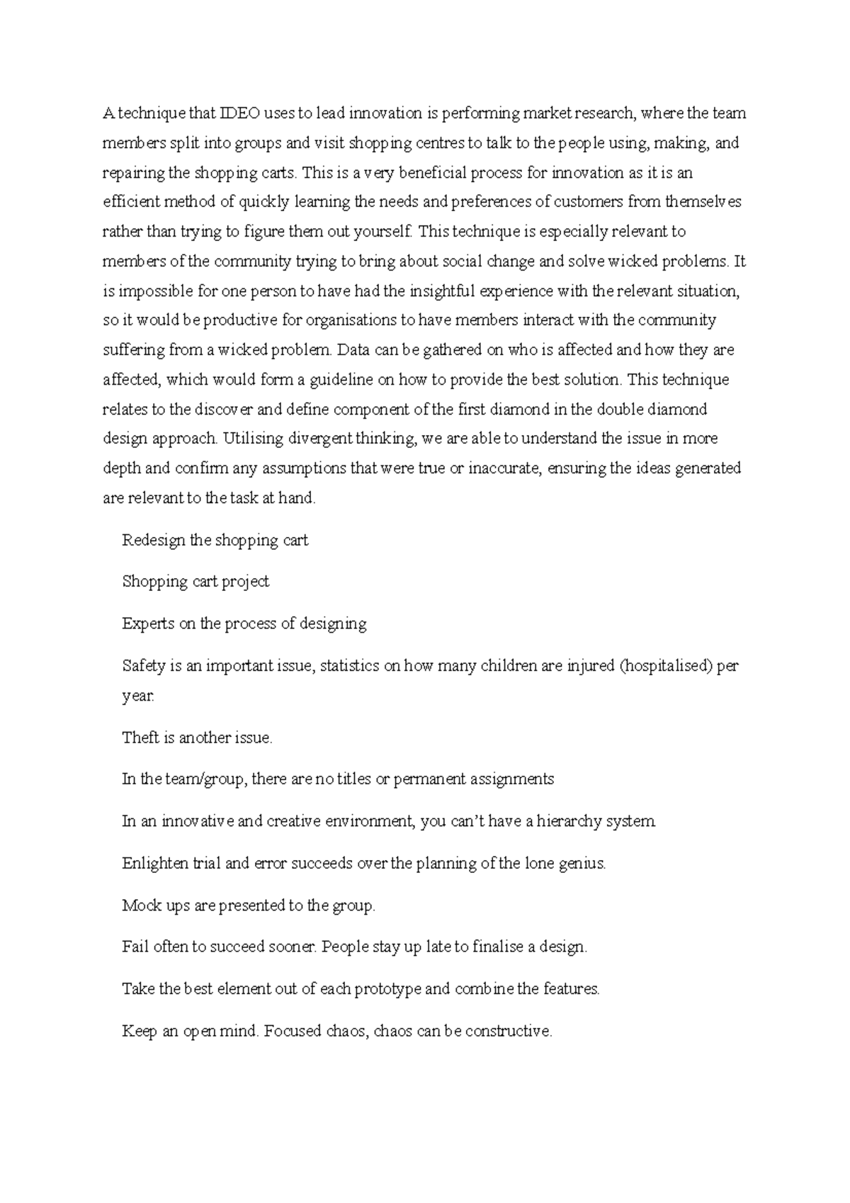 IDEO VID - Lecture Notes - A technique that IDEO uses to lead ...