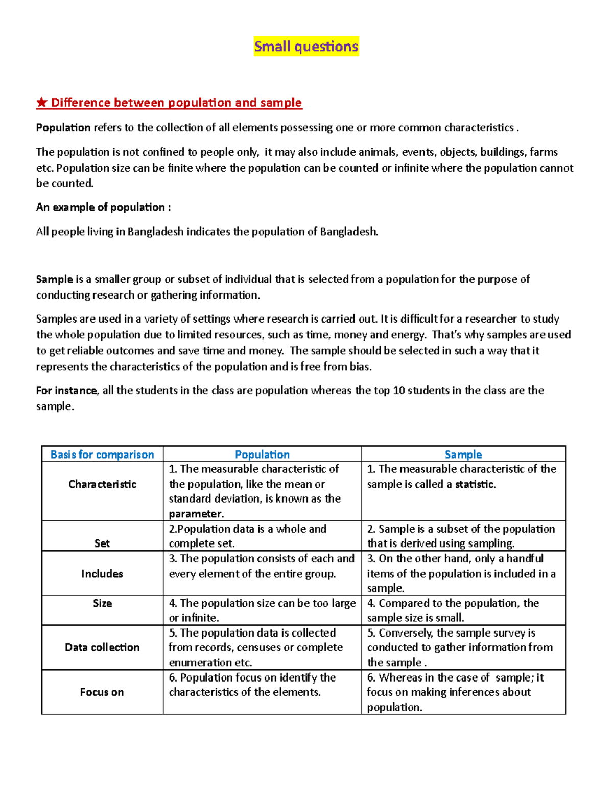 Research methodology - Small questions ★ Difference between population ...