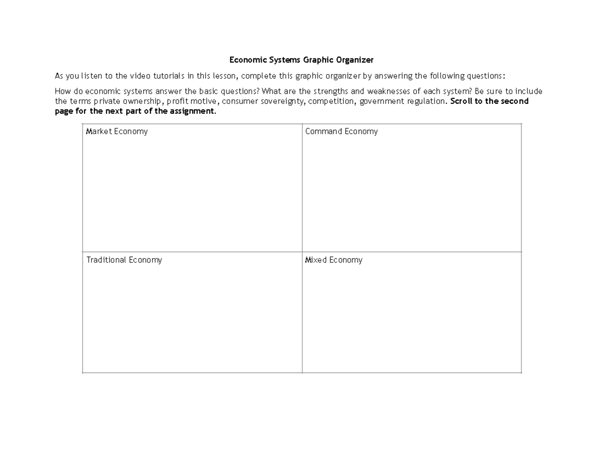 BIO 102 Economic Systems Graphic Organizer - Economic Systems Graphic ...
