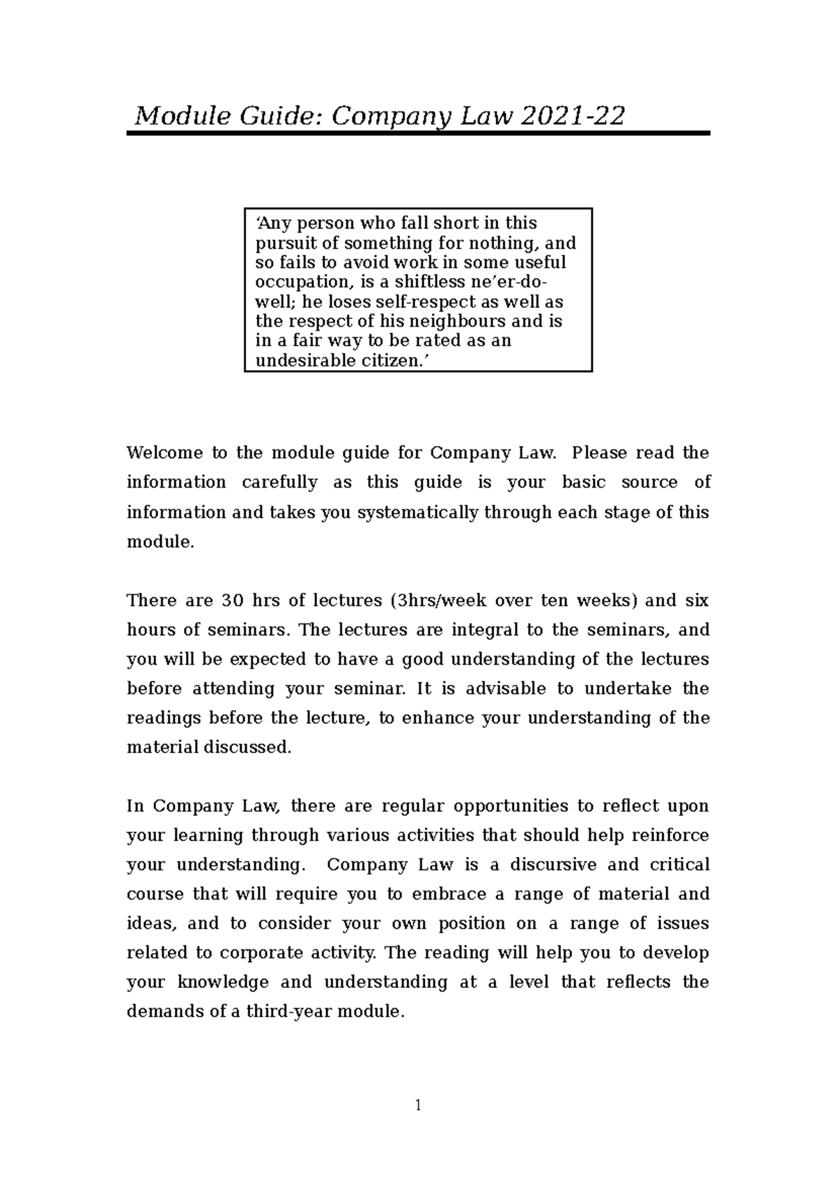 Company Law Course Outline 2021-22 - 08 22354 - Birmingham - Studocu