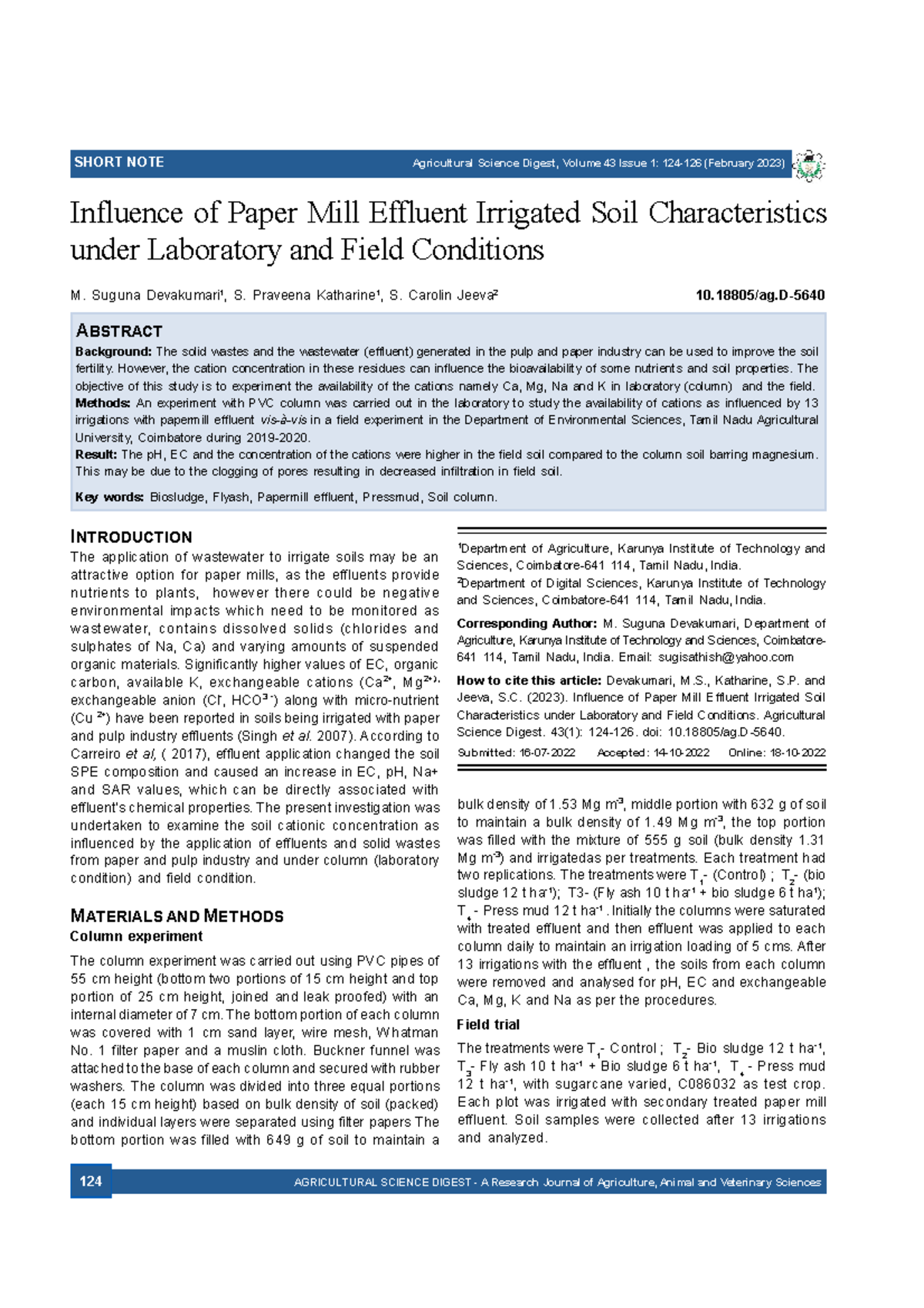 Influence of Paper Mill Effluent Irrigat - Suguna Devakumari 1 , S ...
