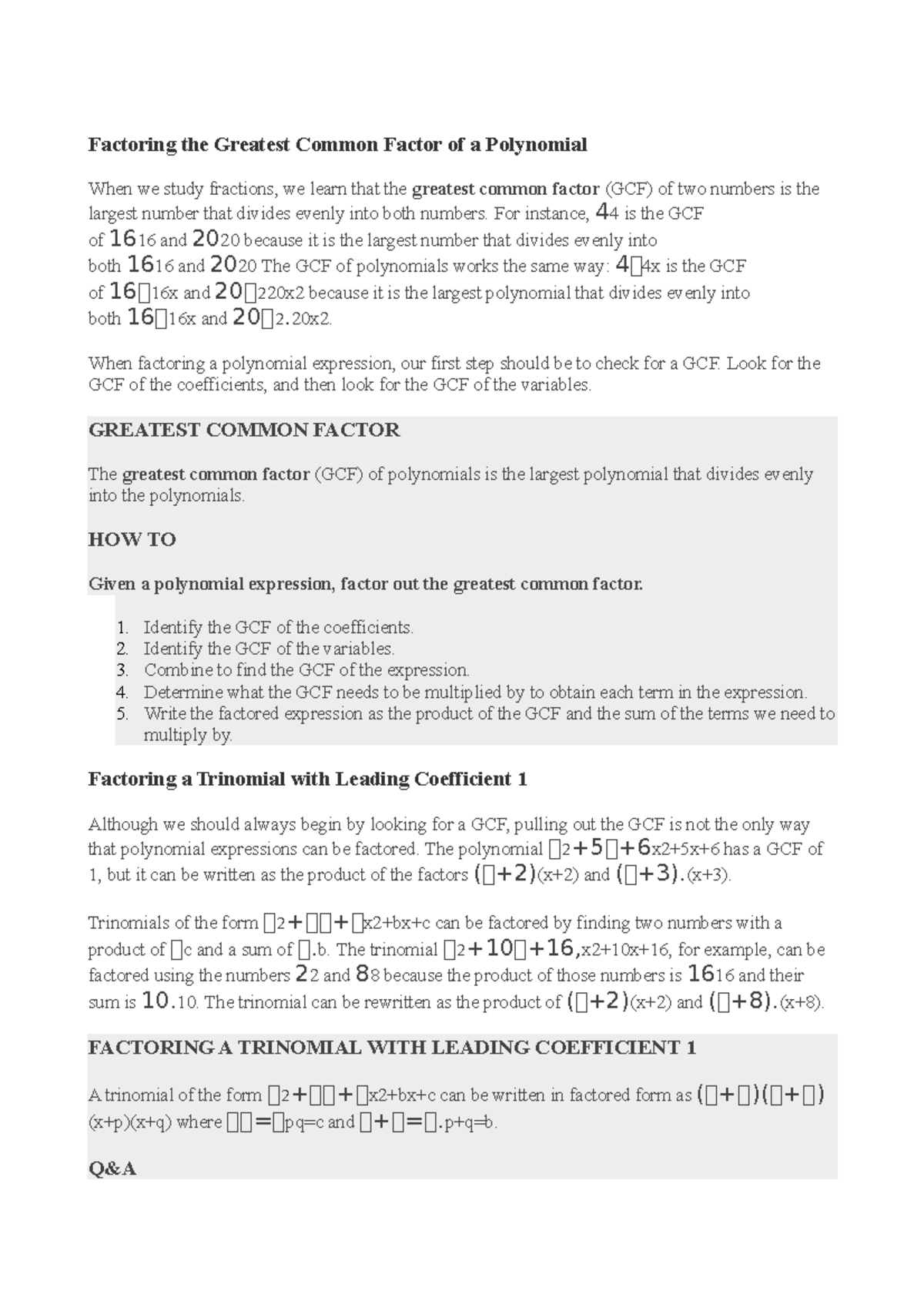MATH- 1.5 factoring polynomials - Factoring the Greatest Common Factor ...