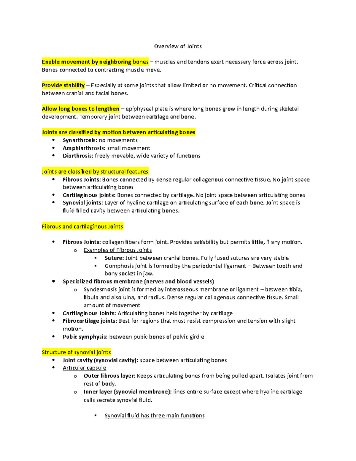Overview of Joints - Lecture notes 3 - Overview of Joints Enable ...