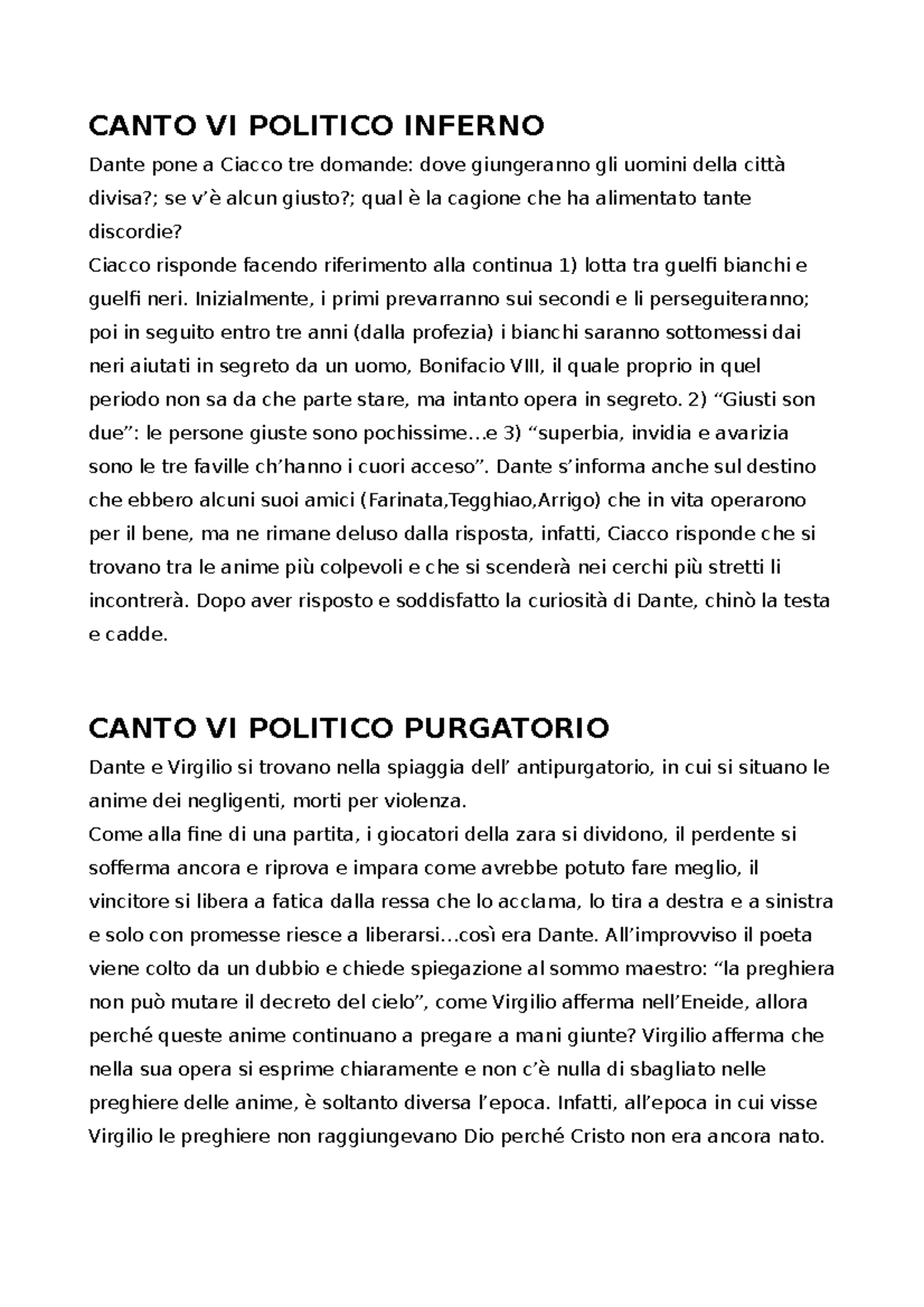 Canti Politici Divina Commedia - CANTO VI POLITICO INFERNO Dante pone a ...