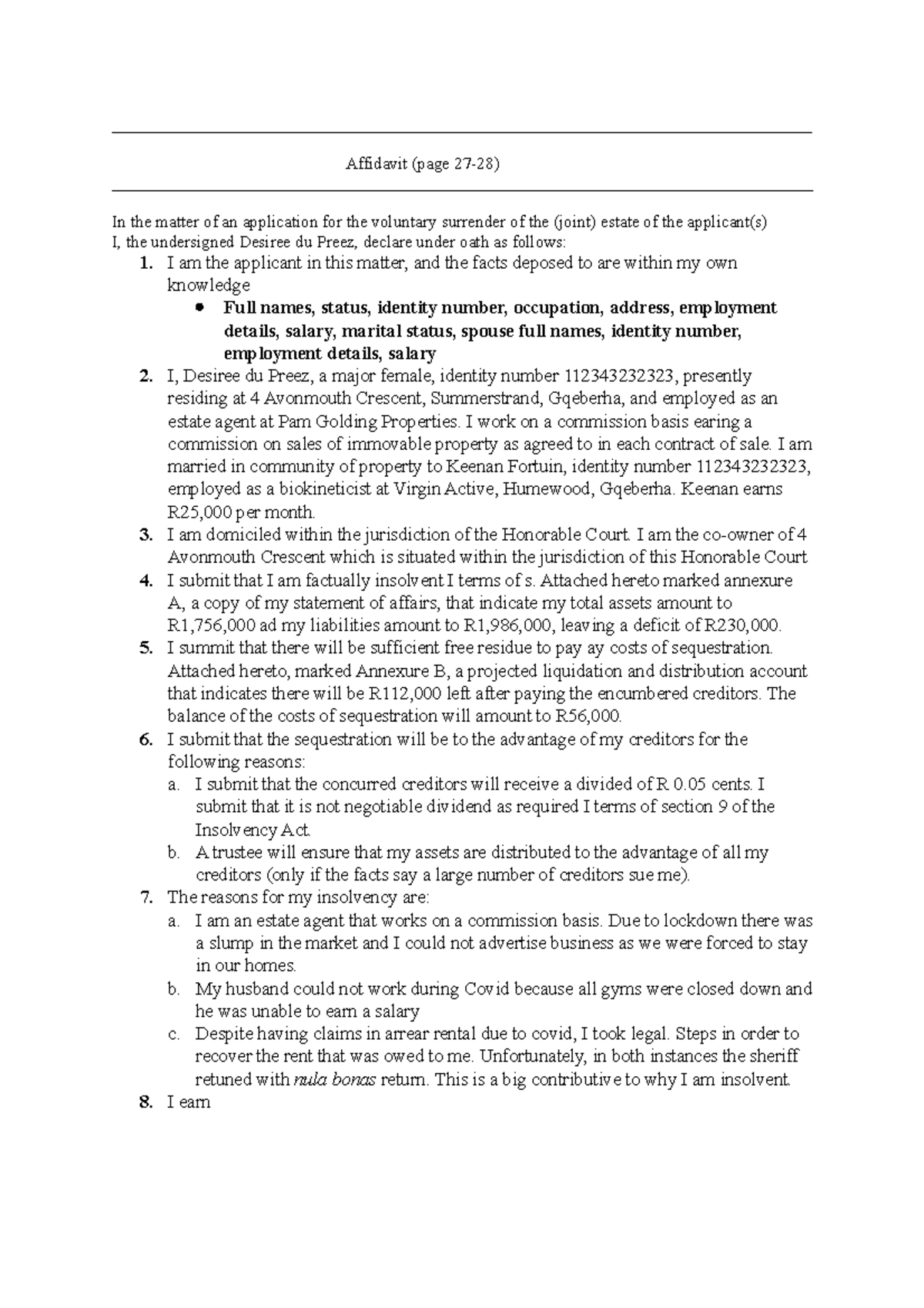 Affidavit - This is helpful material for practice. Very good for ...