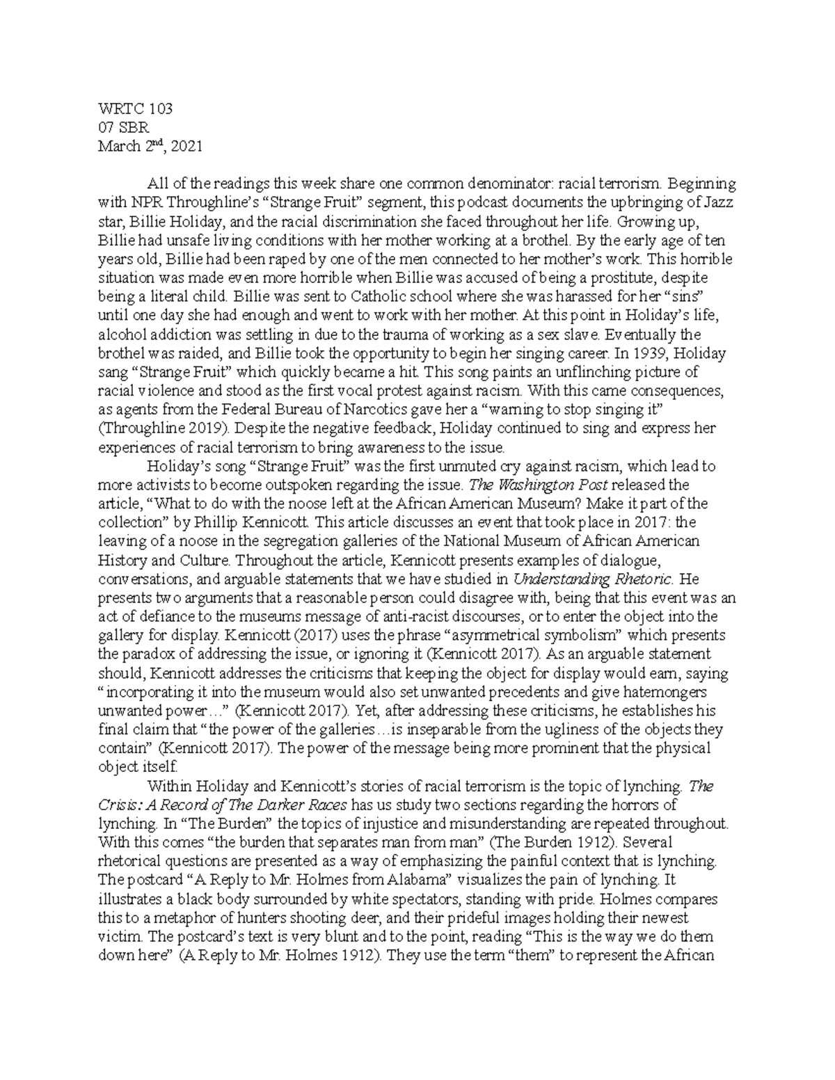 7th essay/homework assignment - WRTC 103 07 SBR March 2nd, 2021 All of ...