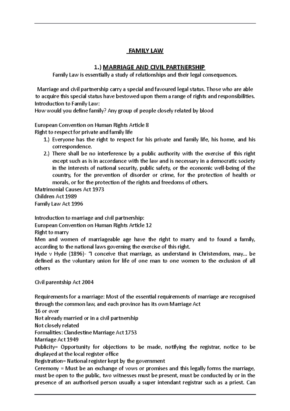 1.) Marriage and Civil Partnership - FAMILY LAW 1.) MARRIAGE AND CIVIL ...