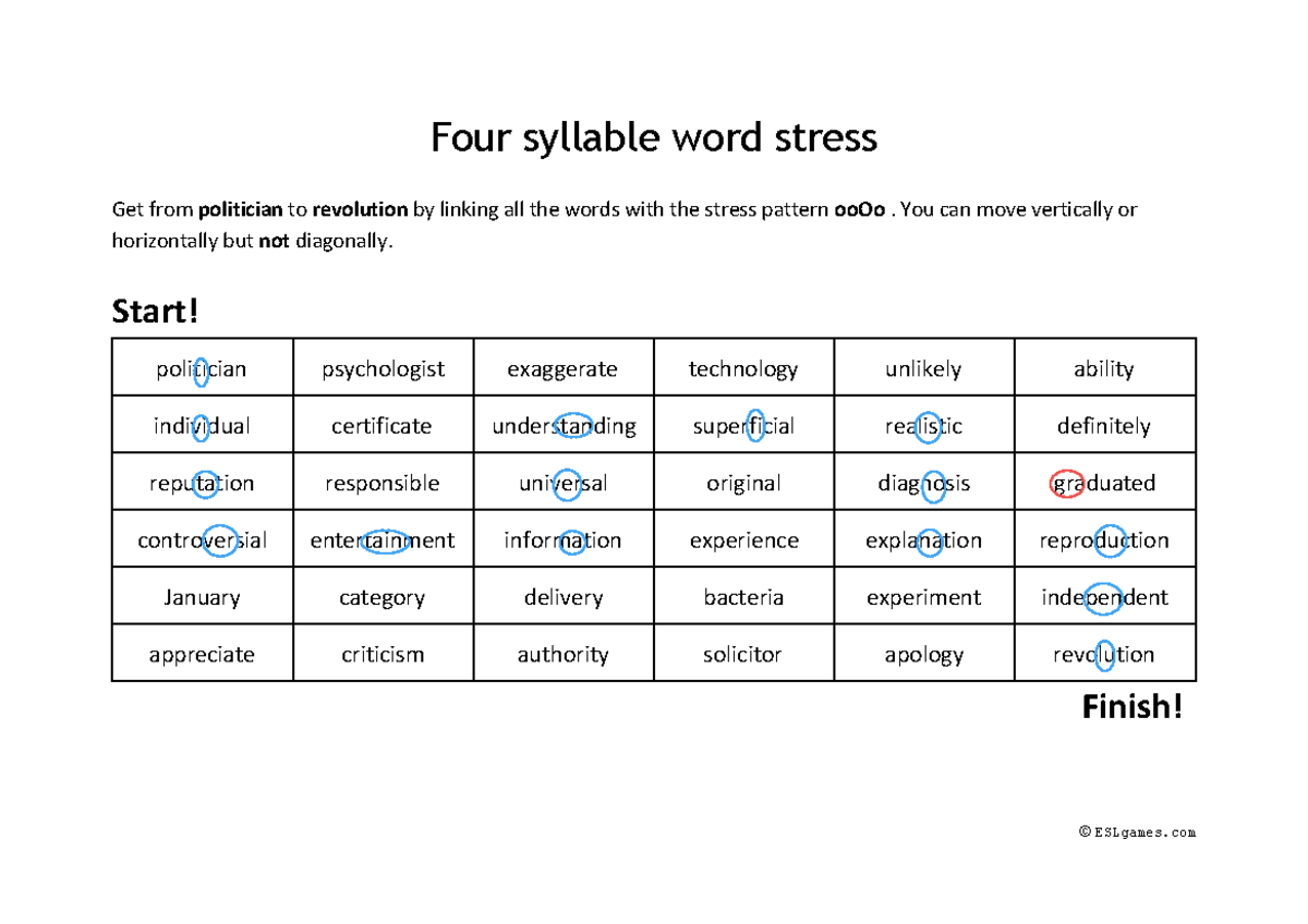Four syllable wordstress maze - Four syllable word stress Get from ...