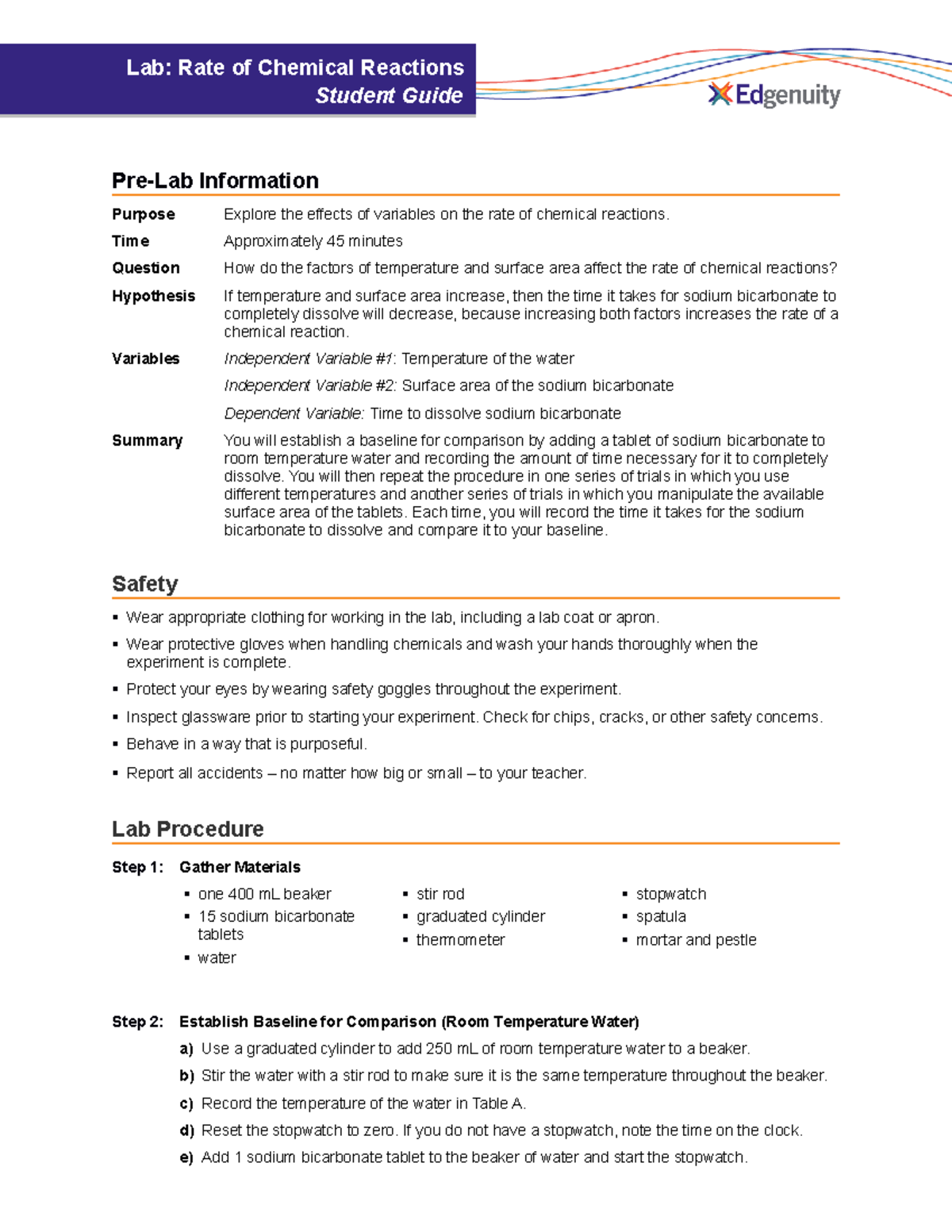 Lab-Rate of Chemical Reactions-student guide - Pre-Lab Information ...
