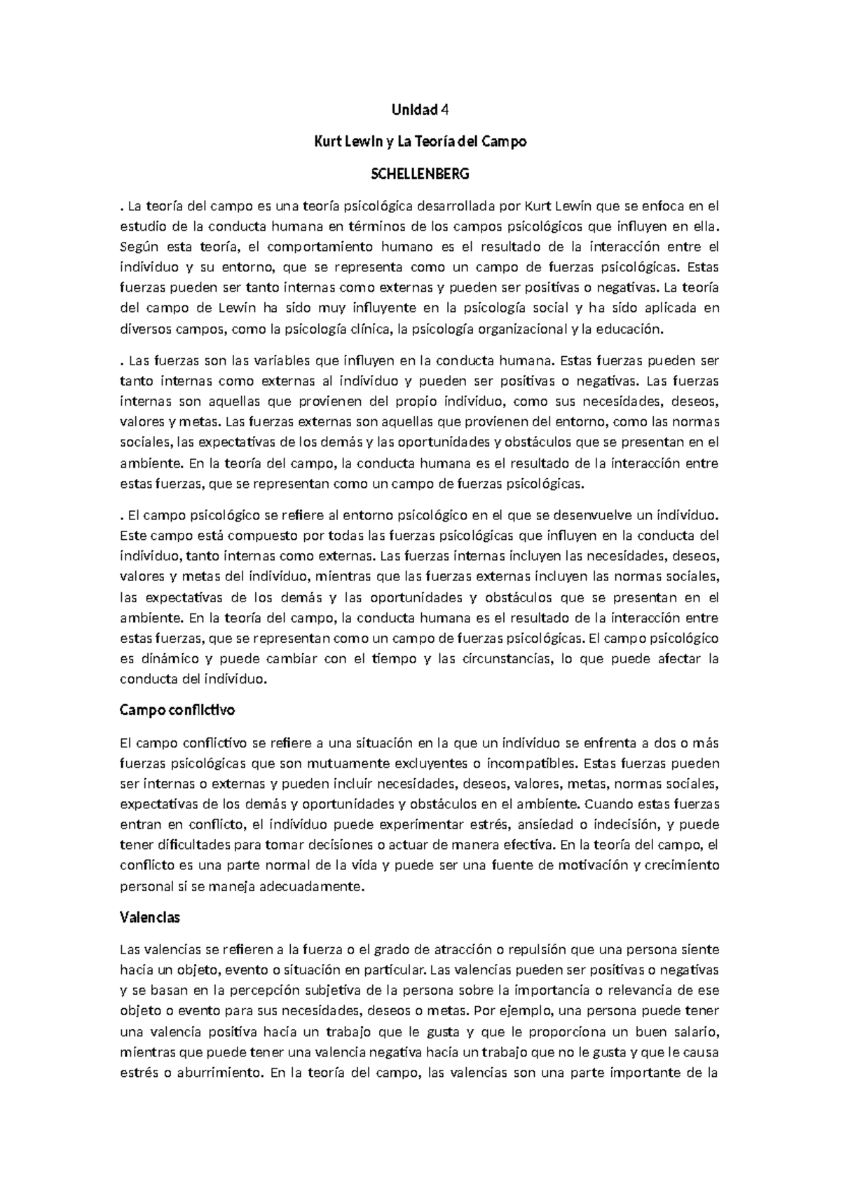 Unidad 3 - Resumen - Unidad 4 Kurt Lewin y La Teoría del Campo ...