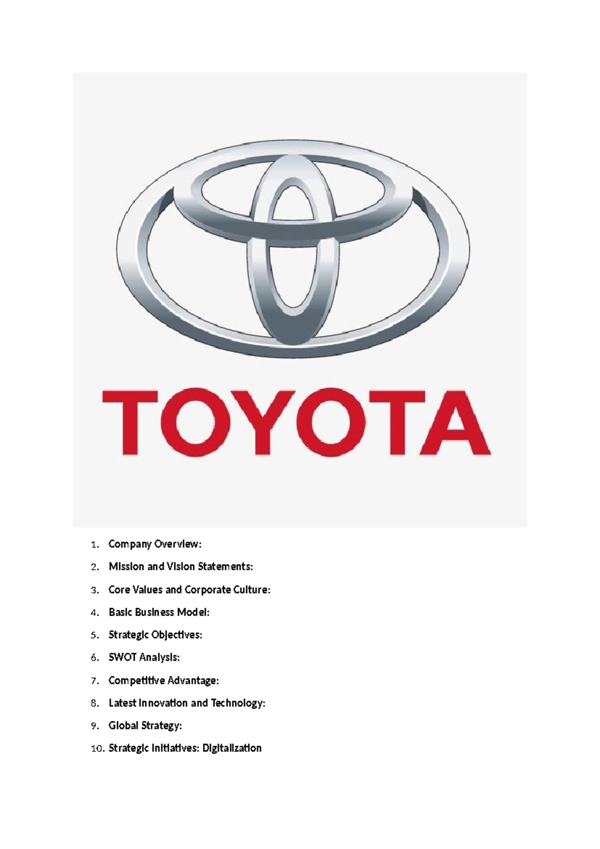 Shriansh's part - PERFECT - 1. Company Overview: 2. Mission and Vision ...