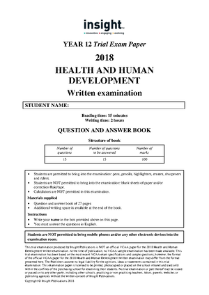 HHD U3 Area of study 1 Outcome 1 practice sac questions - Area of Study ...