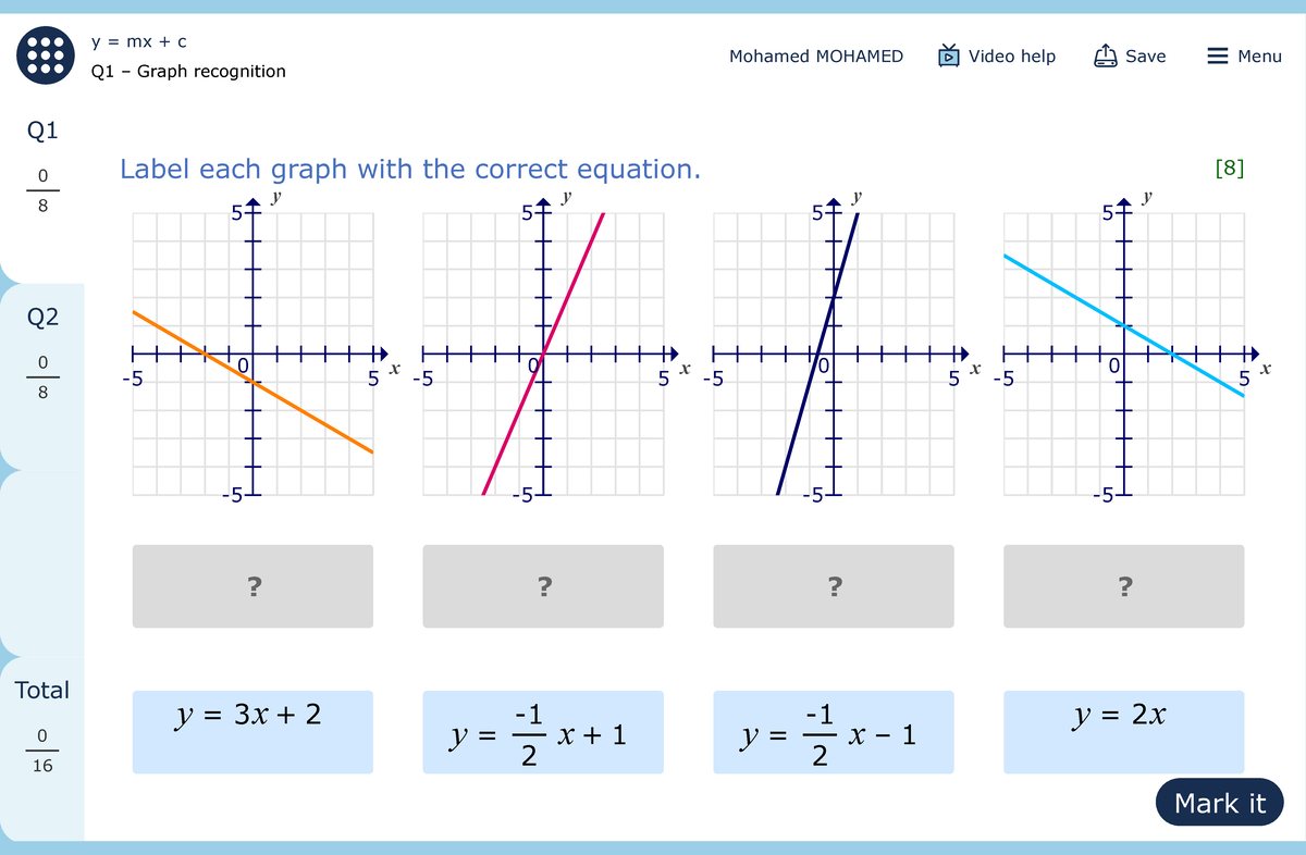 My Maths Homework - Y mx c 4 - ; Label each graph with the correct ...