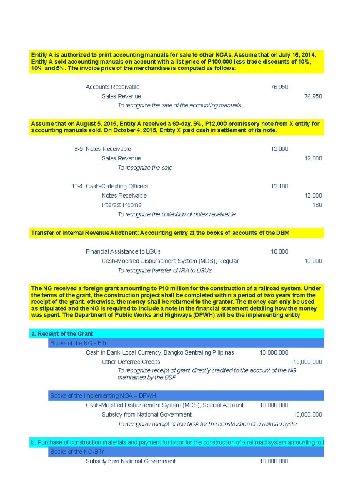 Gov Acc - Sheet 1 - sample prob - Entity A is authorized to print ...