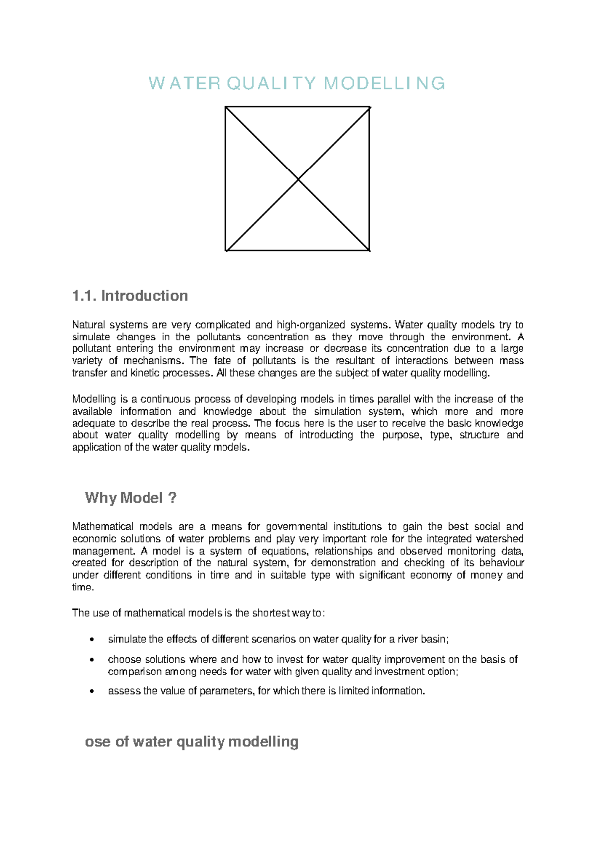 Water Quality Modelling - W ATER QUALI TY M OD ELLI N G 1. Introduction ...