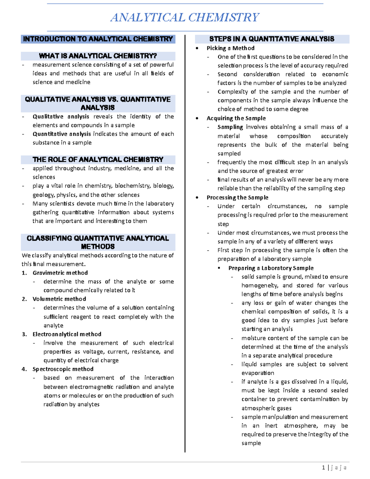 Analytical- Chemistry - INTRODUCTION TO ANALYTICAL CHEMISTRY WHAT IS ...