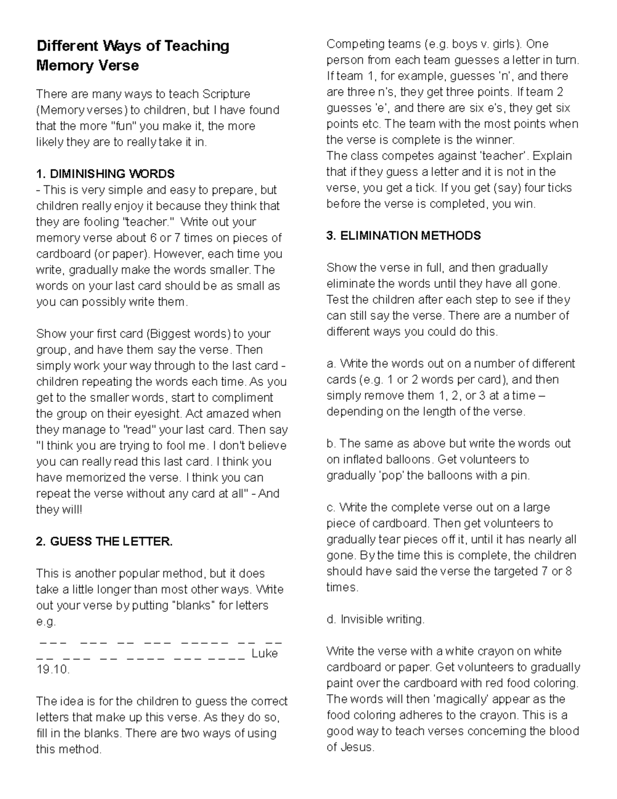 Teaching Memory Verses - Different Ways of Teaching Memory Verse There ...