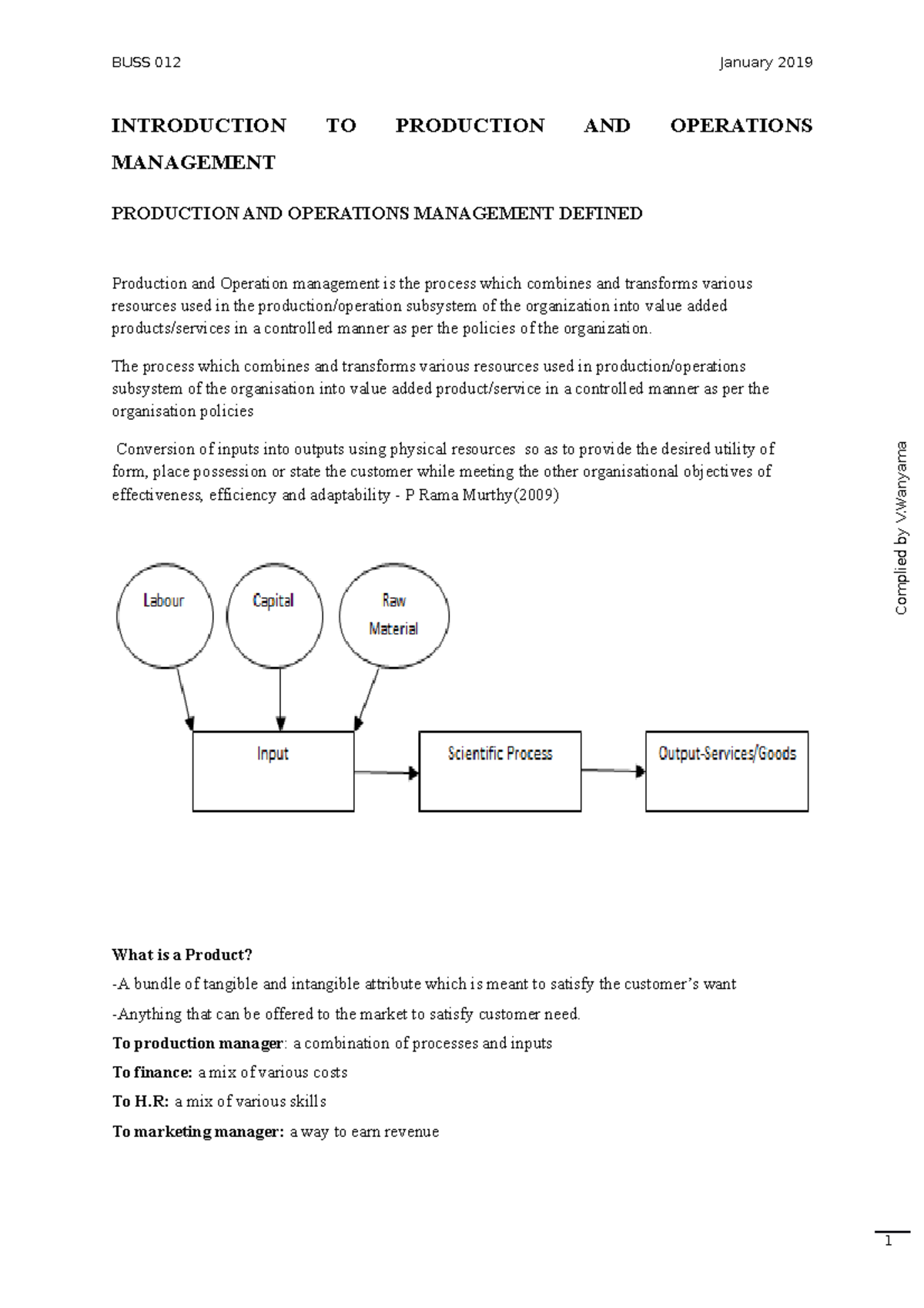 Class 1 Introduction - Lecture notes 1 - BUSS 012 INTRODUCTION January ...
