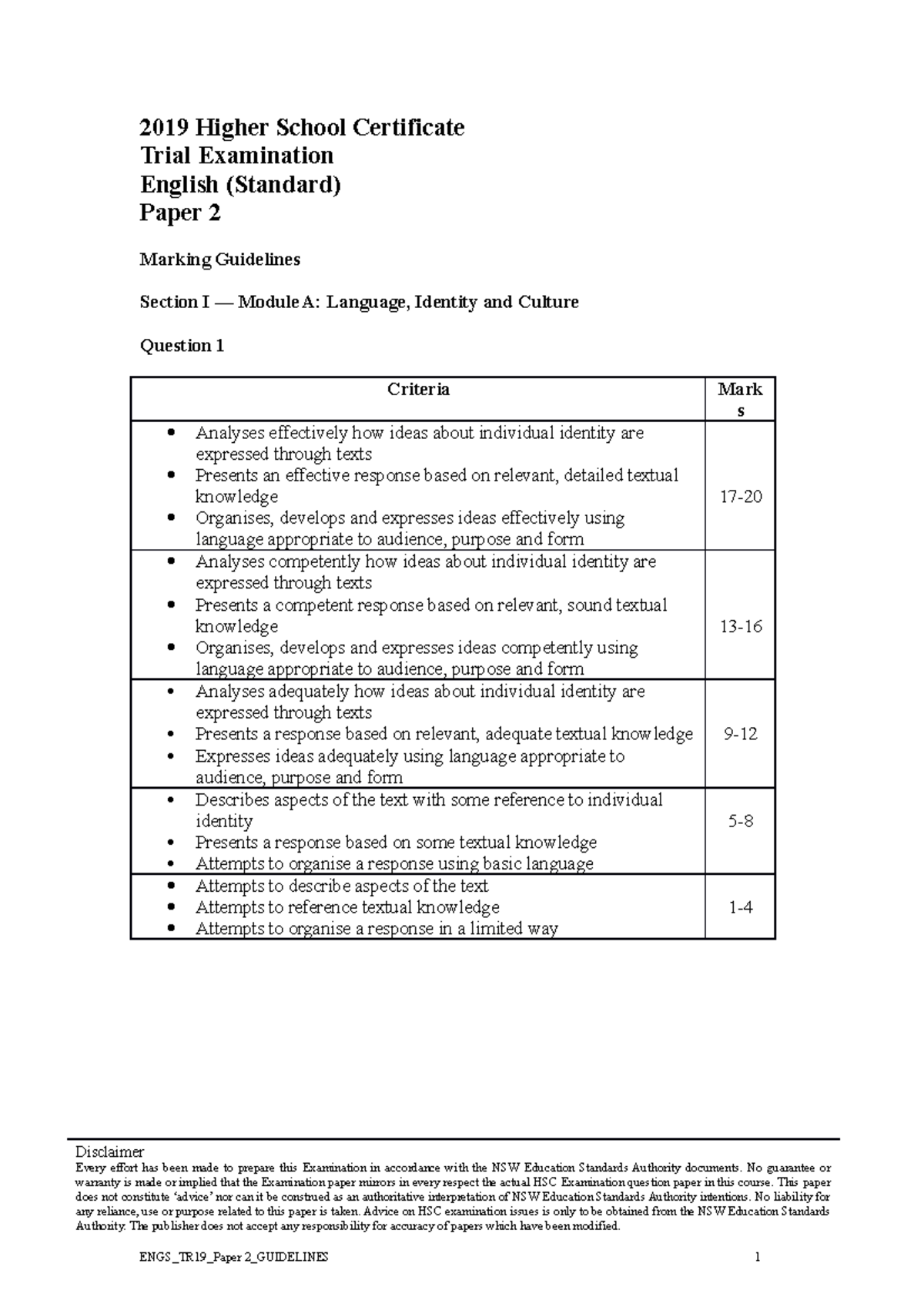 Engs tr19 paper 2 guidelines - 2019 Higher School Certificate Trial ...