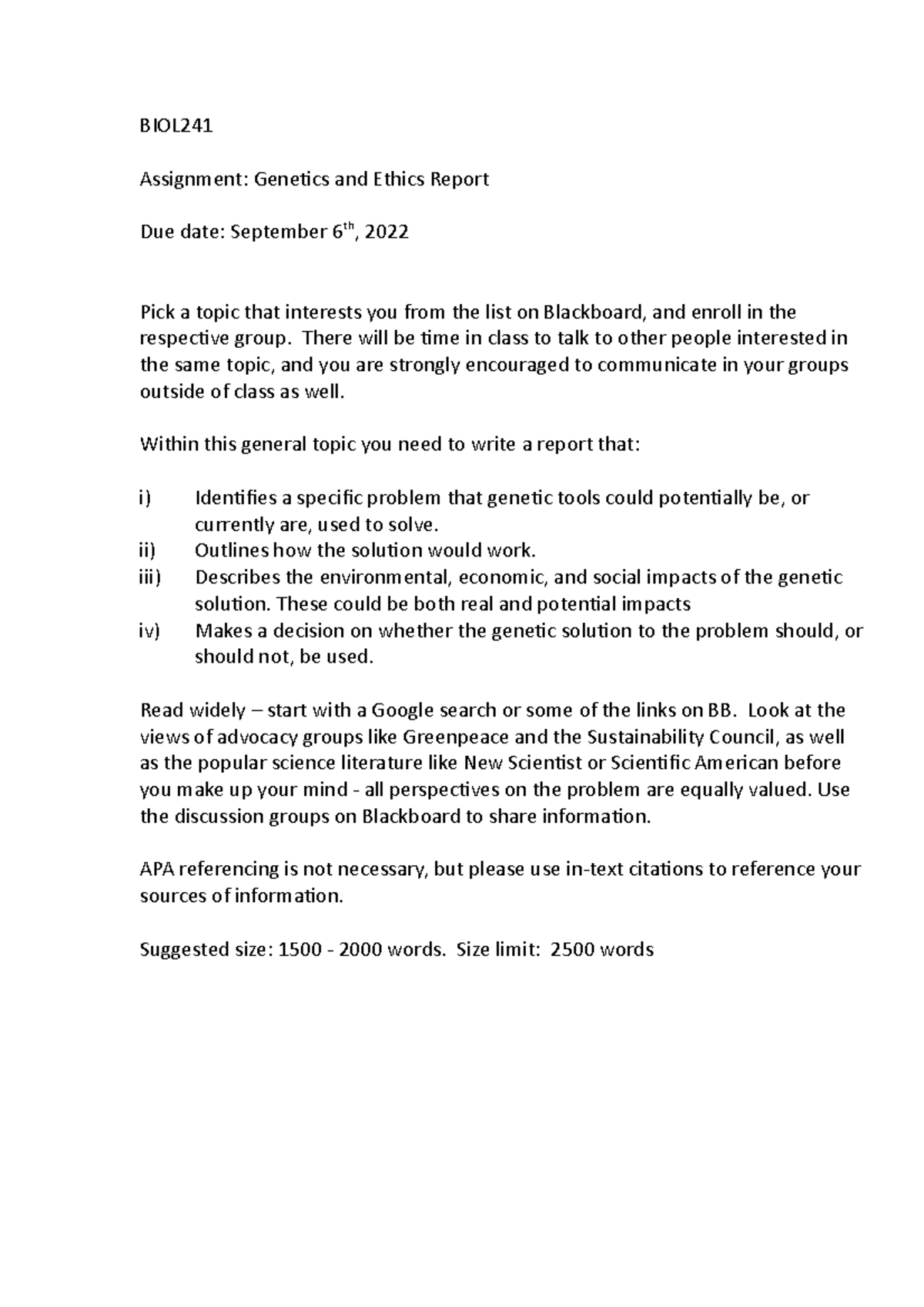 2022 BIOL241 Genetics and Ethics Report - BIOL Assignment: Genetics and ...