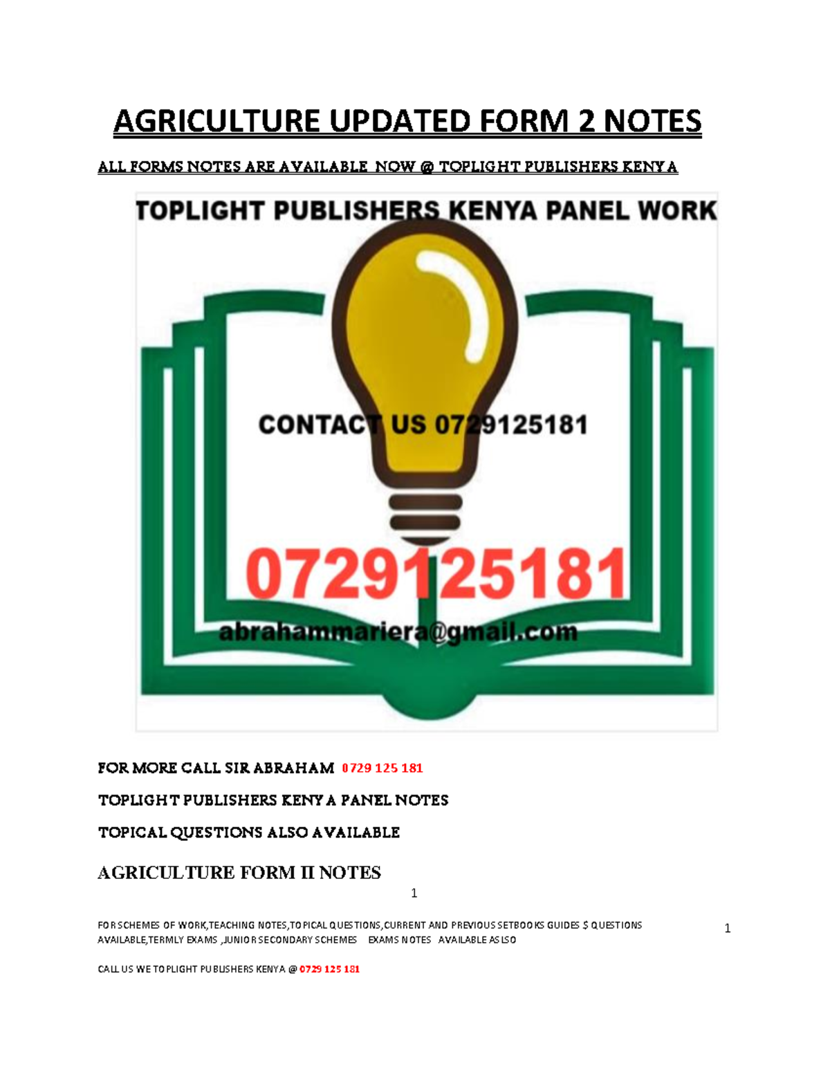 Agriculture FORM 2 Notes - 1 FOR SCHEMES OF WORK,TEACHING NOTES,TOPICAL ...