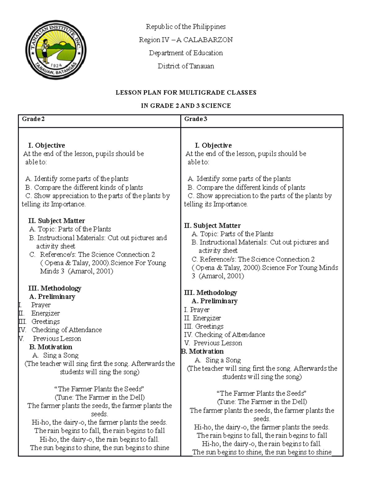 Multi-Grade Lesson plan-Science Grade 2-3 - Republic of the Philippines ...