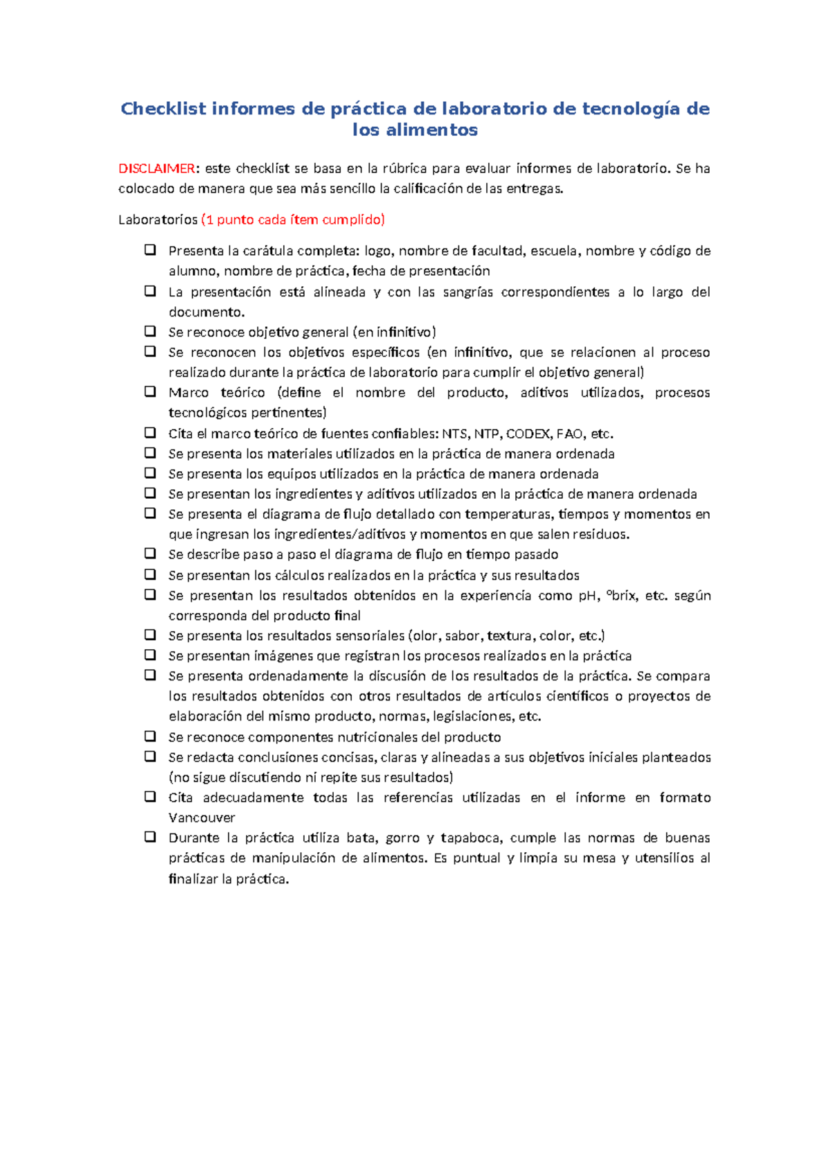 Checklist corrección de informes y avances de tecnología de los ...
