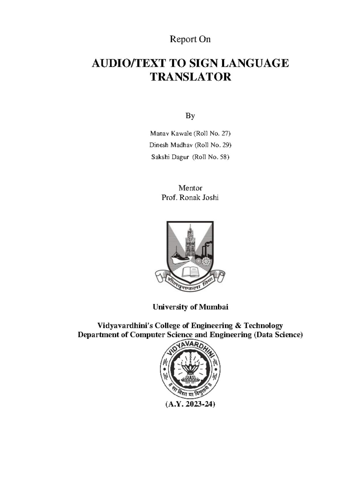 Report - assignment Project on NLP - Report On AUDIO/TEXT TO SIGN ...