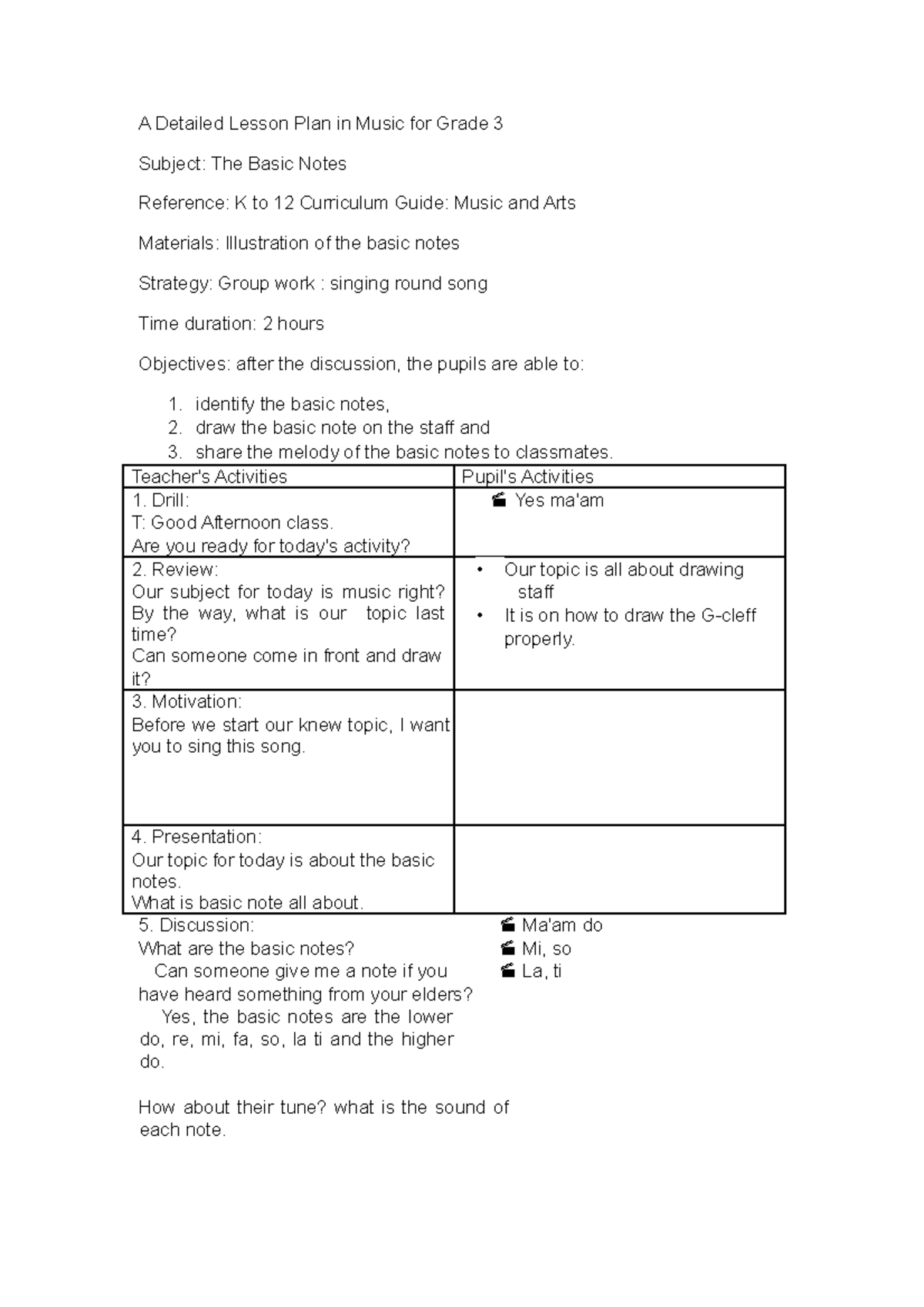 Document E Ziags Suo A Detailed Lesson Plan In Music For Grade 3