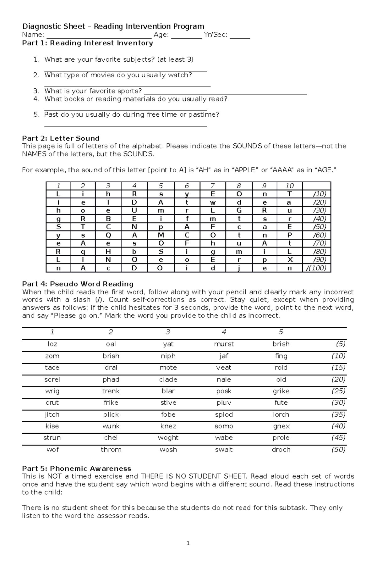 Miscue Analysis - for reading - Name ...