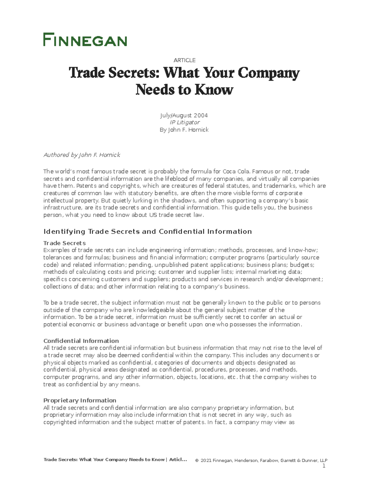 Managing trade secret and confidential information - Trade Secrets ...