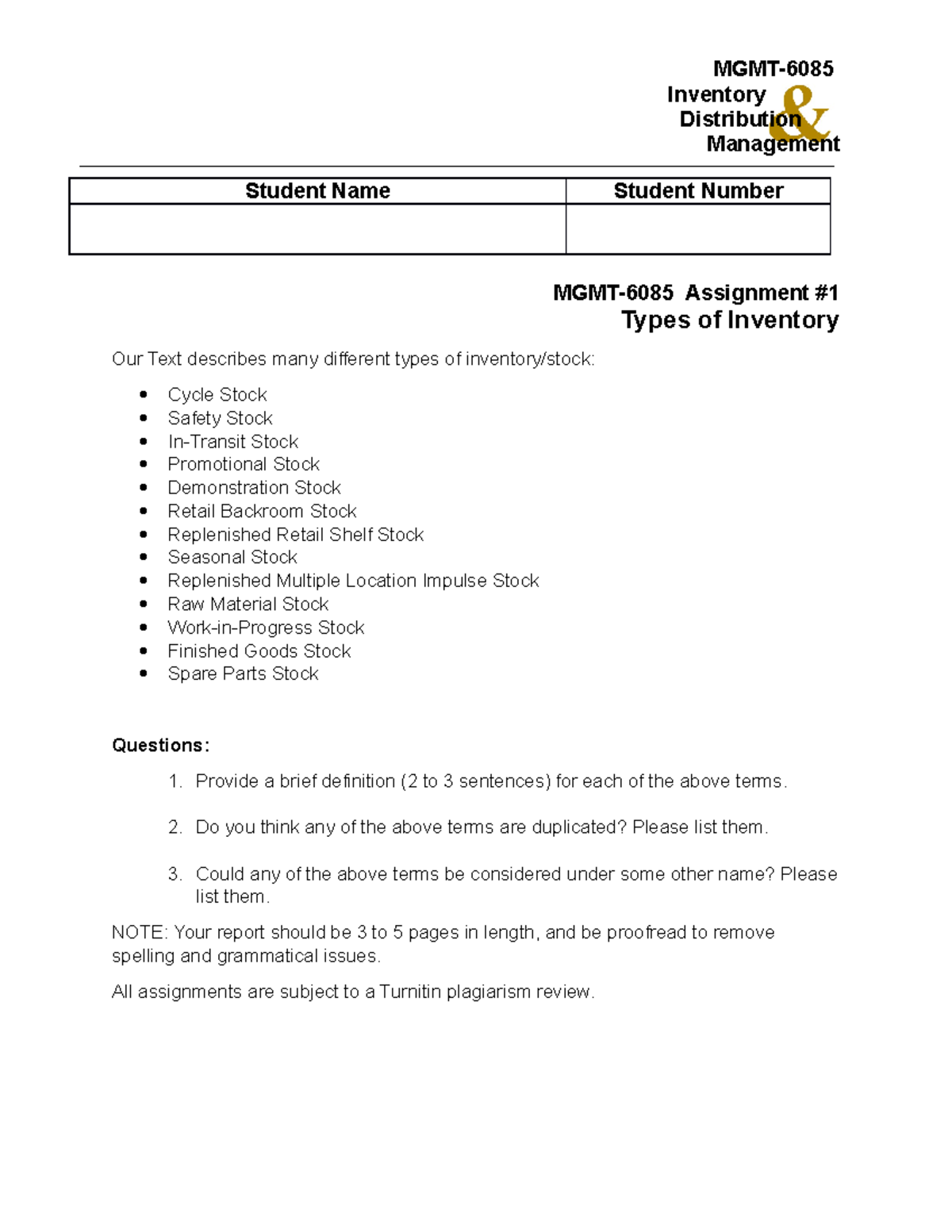 Assignment #1 Types Inventory (worth 5%) Instructions - MGMT- Inventory ...